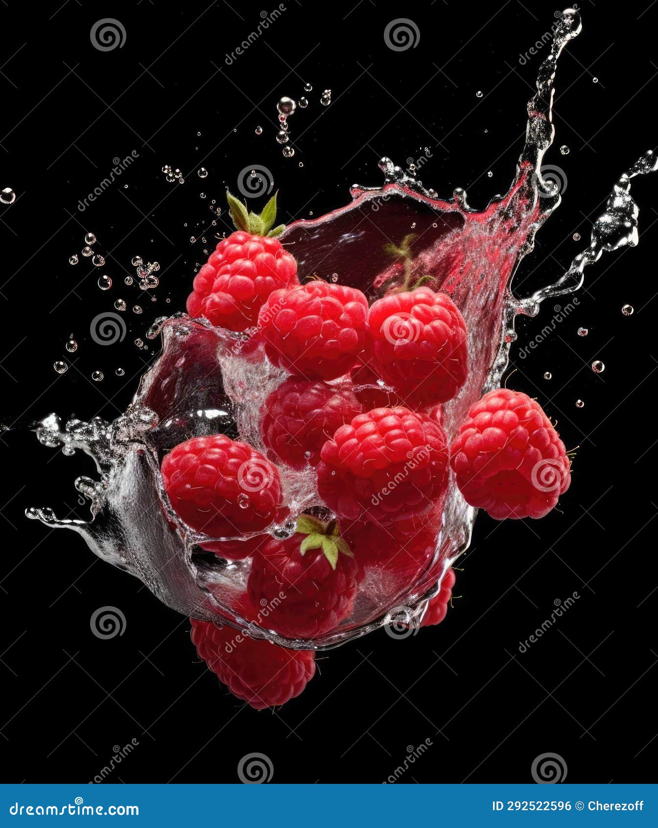 Raspberries Falling into the Water, Splashing Stock Photo - Image of ...