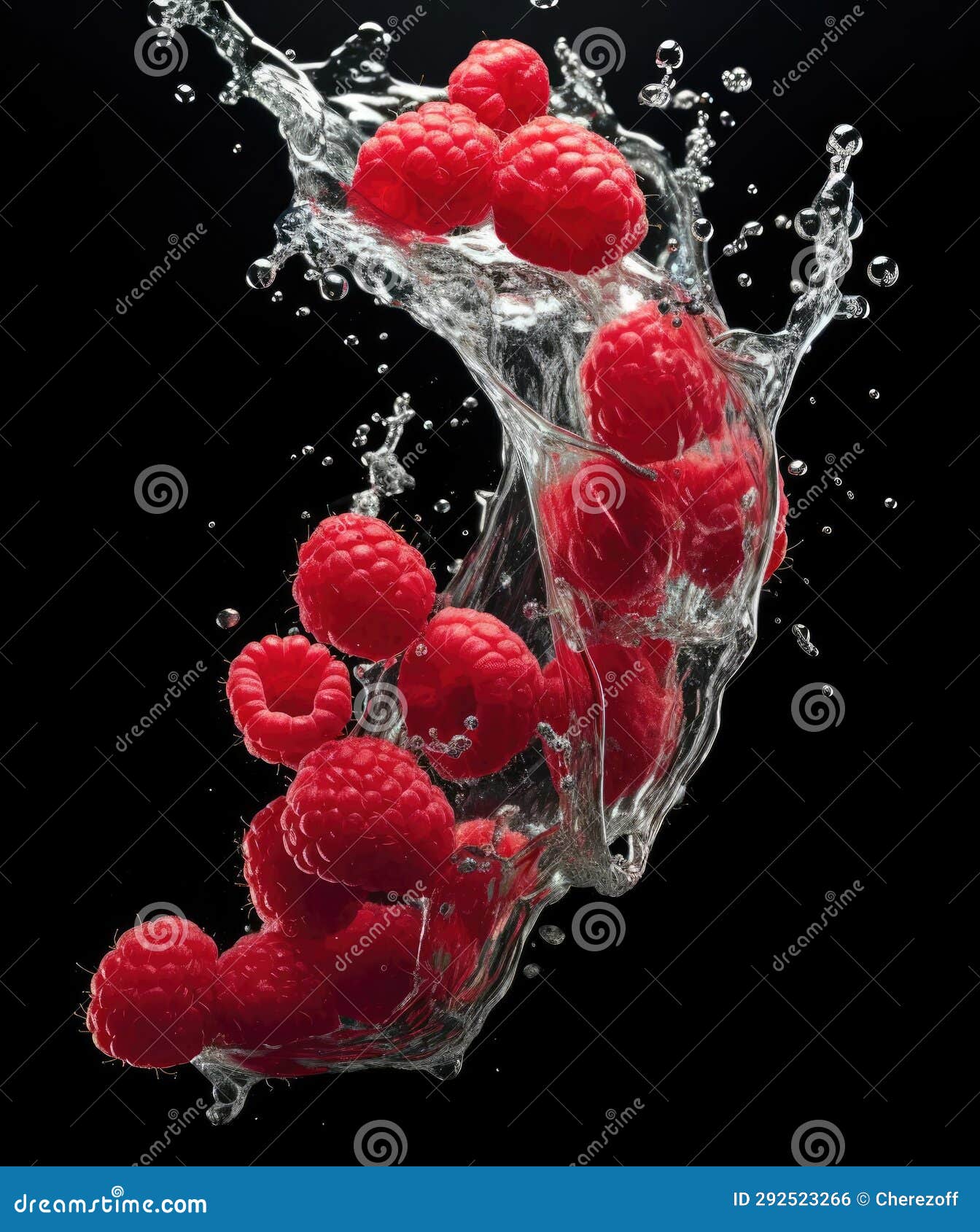 Raspberries Falling into the Water, Splashing Stock Photo - Image of ...