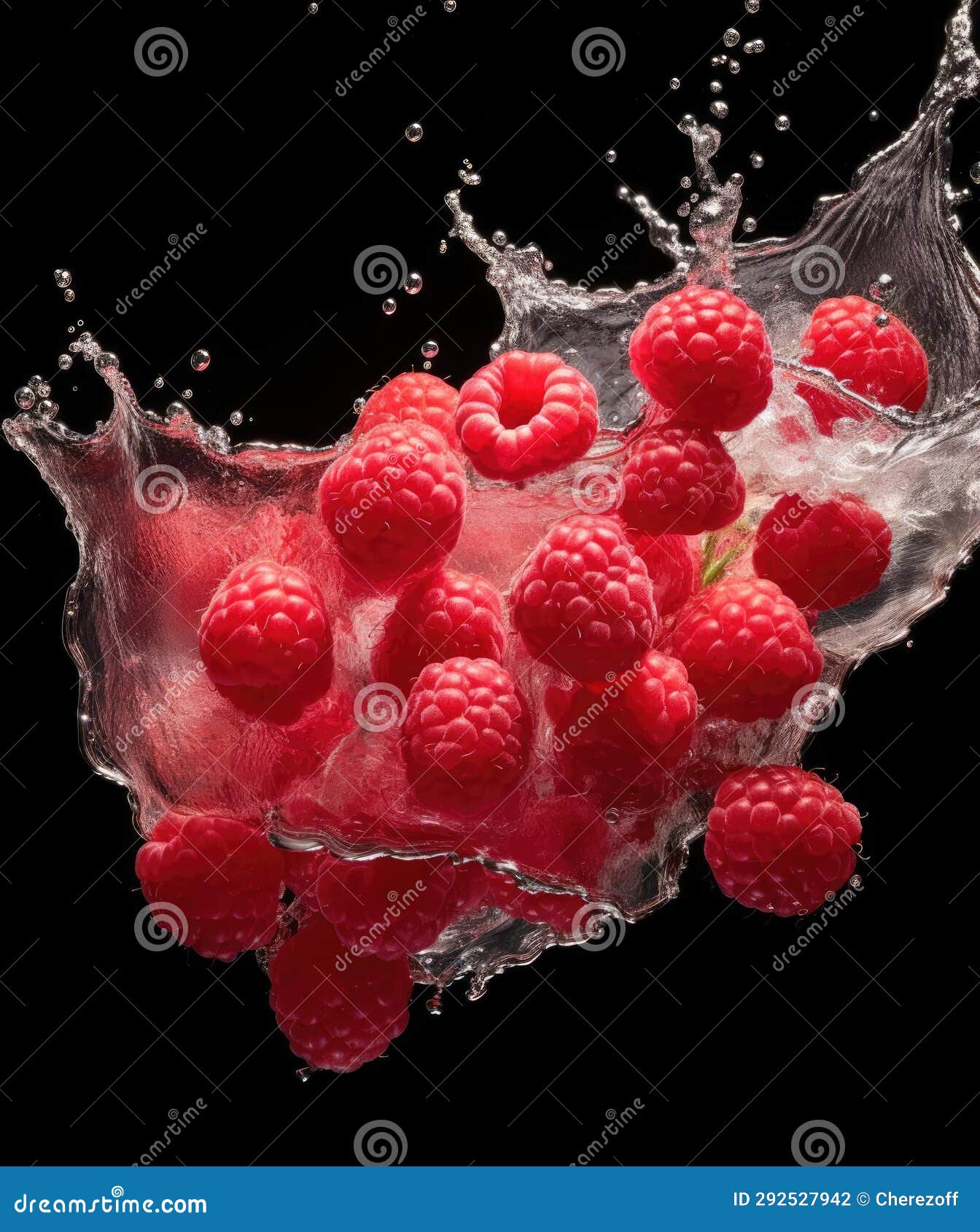 Raspberries Falling into the Water, Splashing Stock Photo - Image of ...
