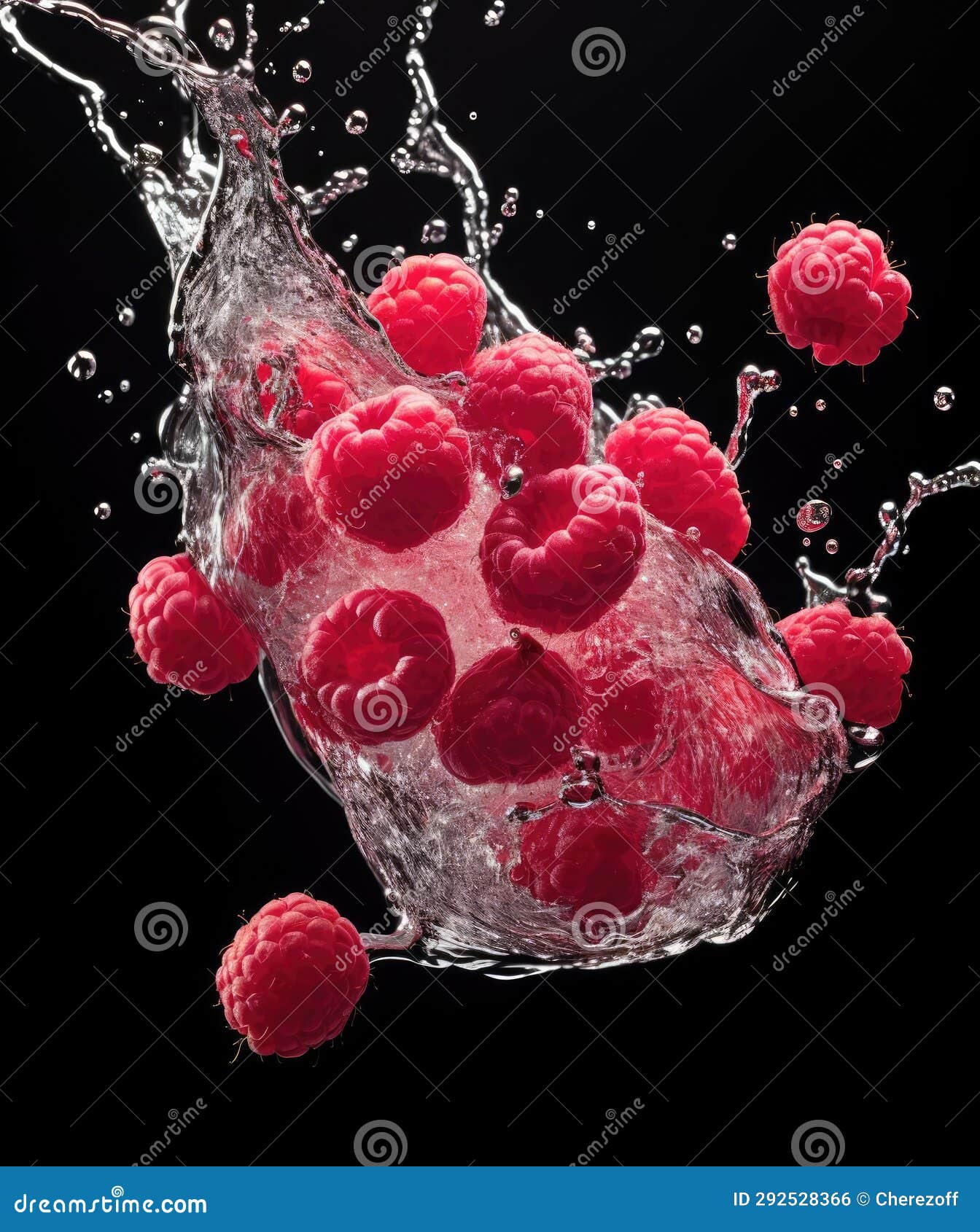 Raspberries Falling into the Water, Splashing Stock Photo - Image of ...