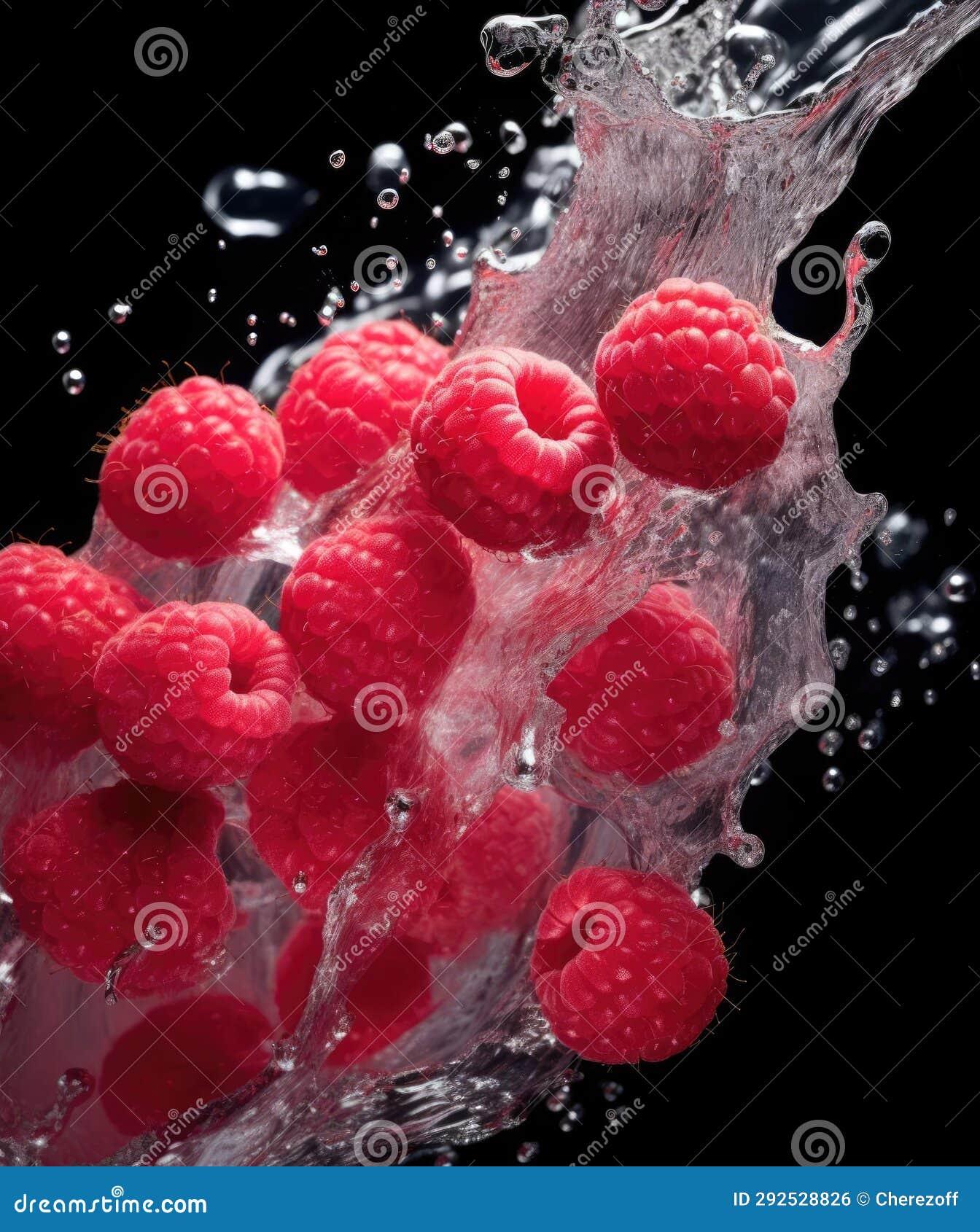 Raspberries Falling into the Water, Splashing Stock Photo - Image of ...