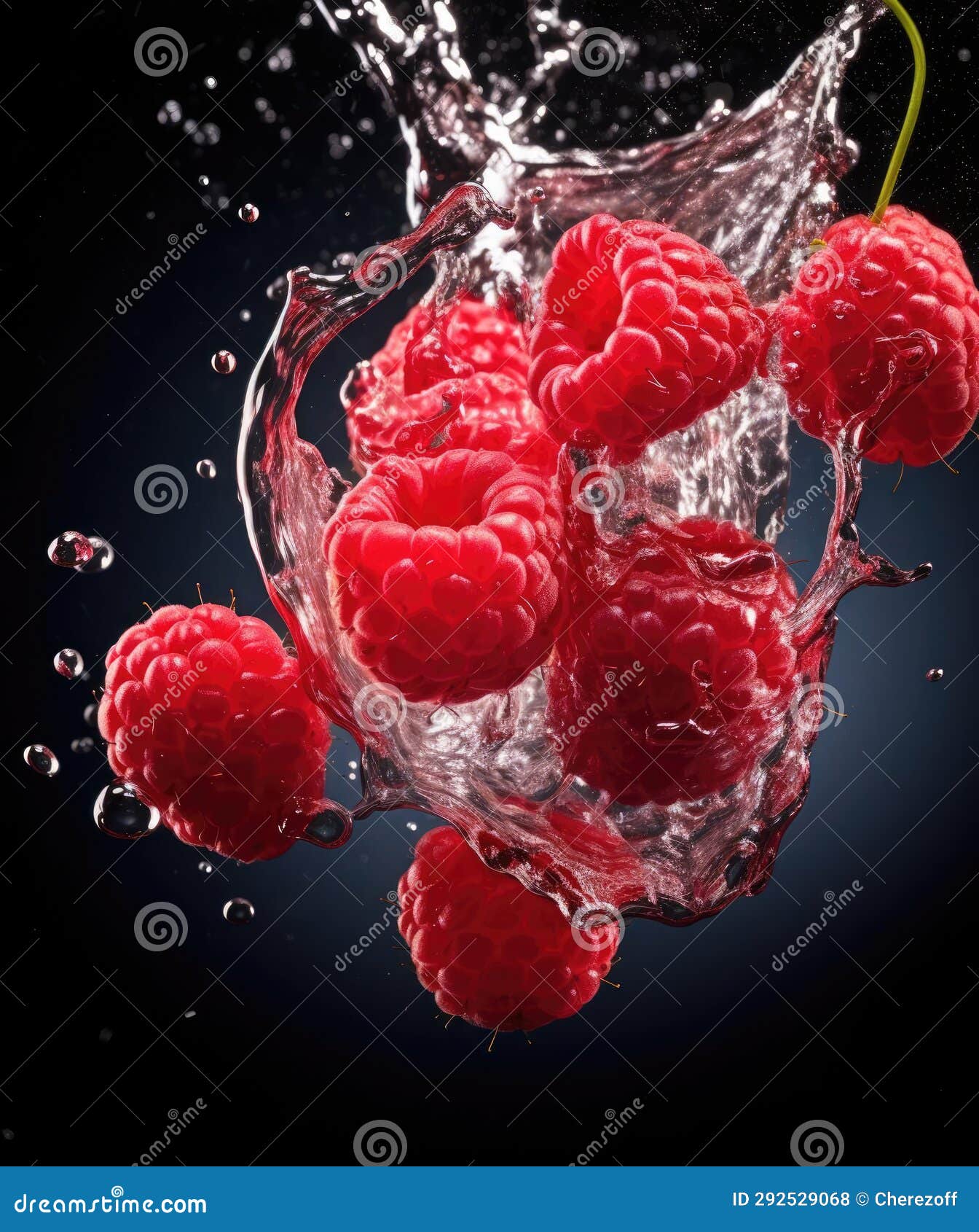 Raspberries Falling into the Water, Splashing Stock Photo - Image of ...