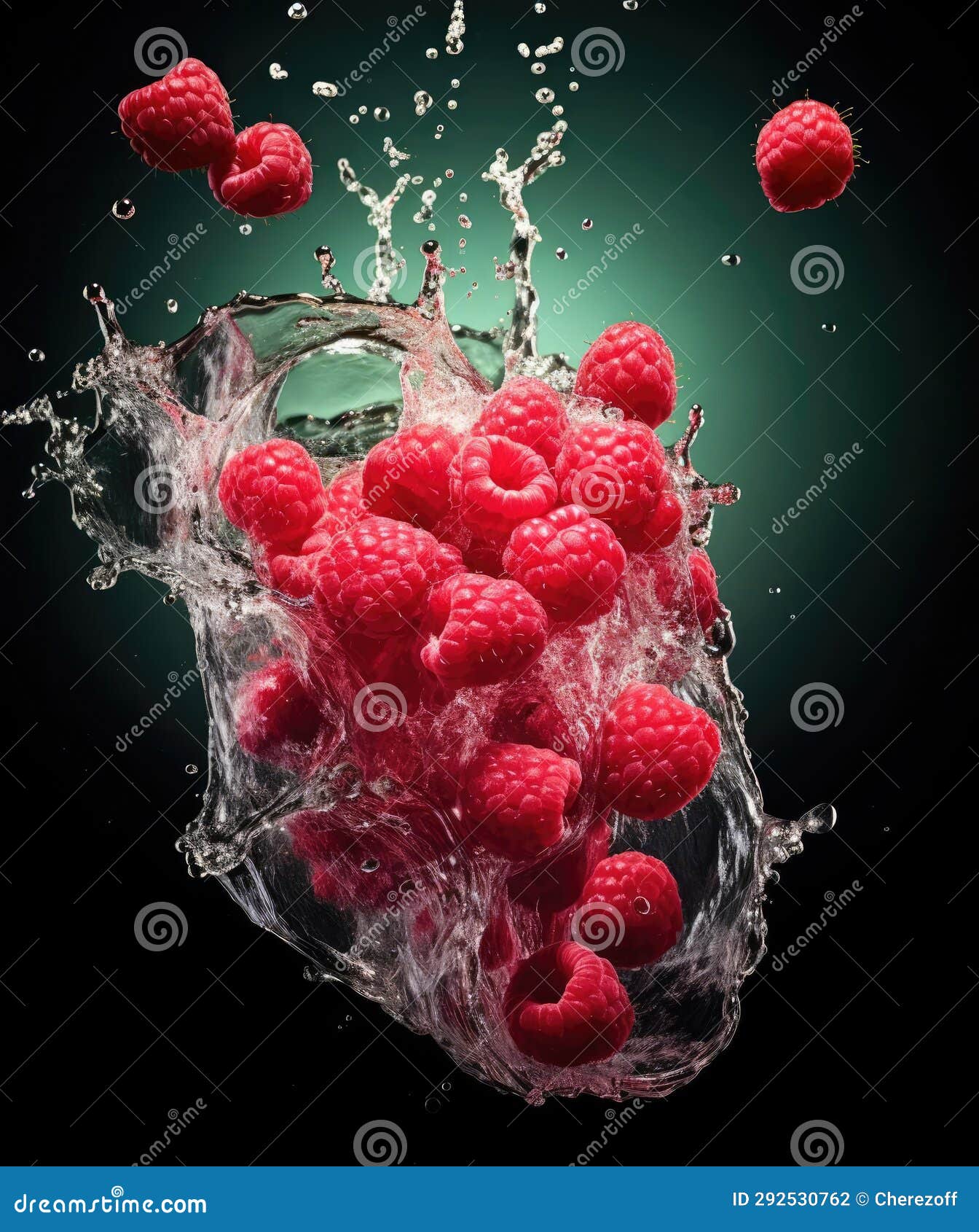 Raspberries Falling into the Water, Splashing Stock Photo - Image of ...