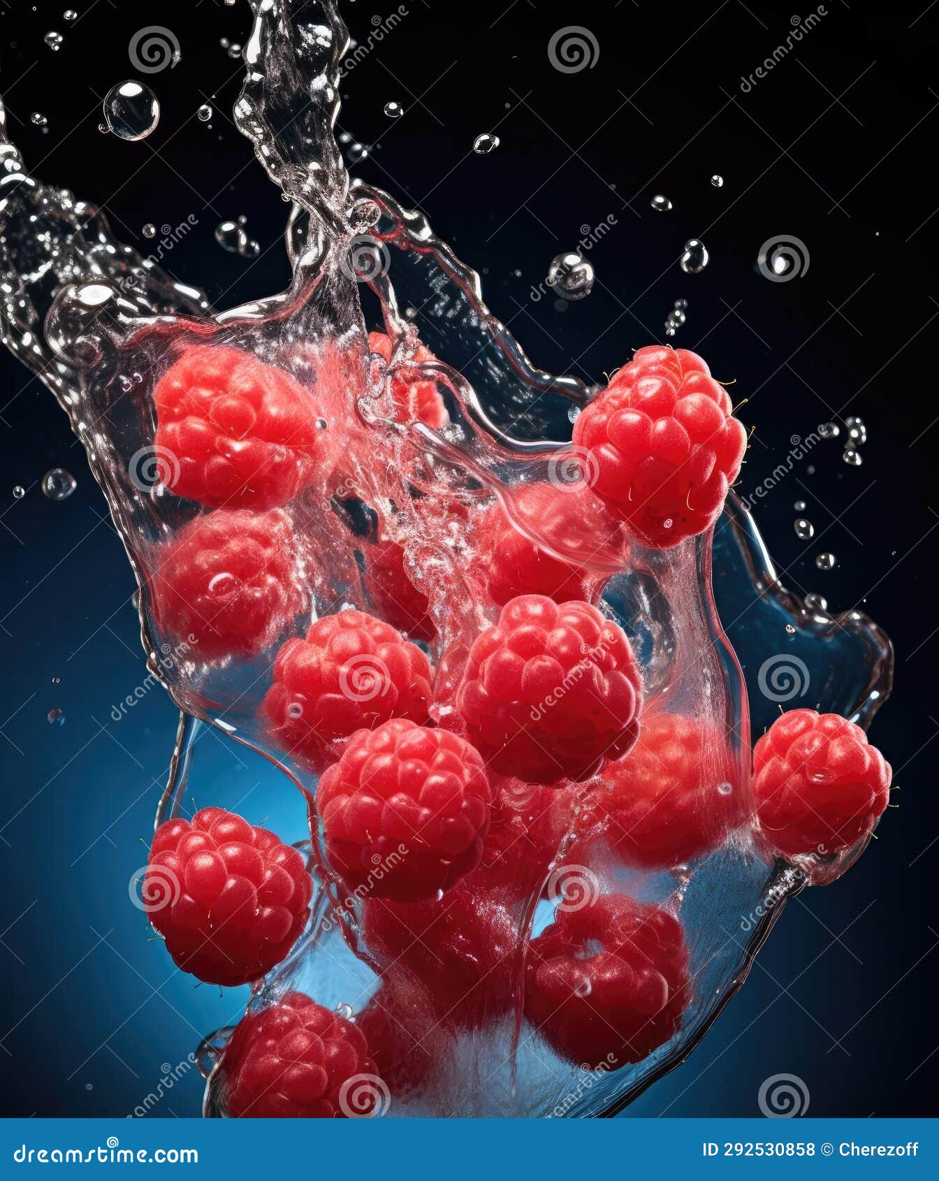 Raspberries Falling into the Water, Splashing Stock Photo - Image of ...