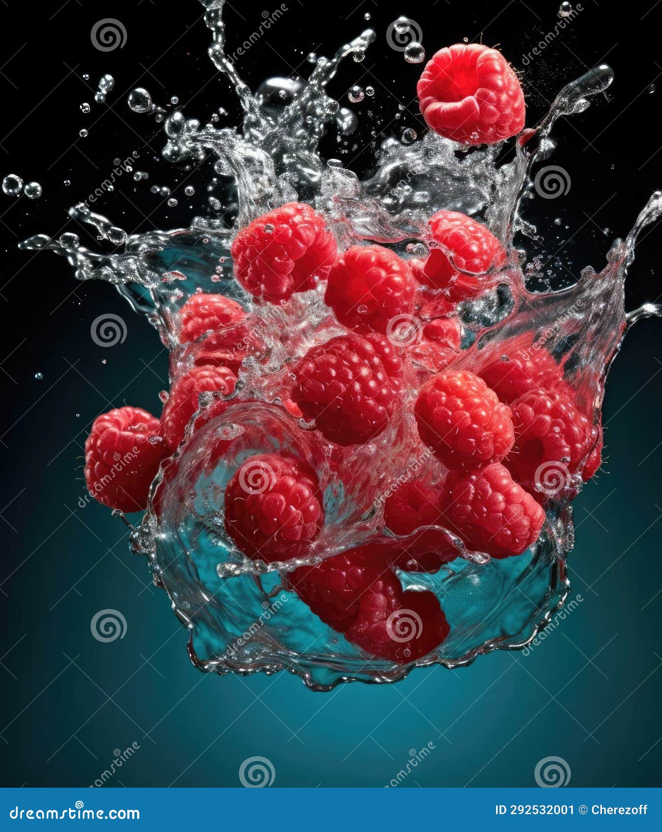 Raspberries Falling into the Water, Splashing Stock Image - Image of ...