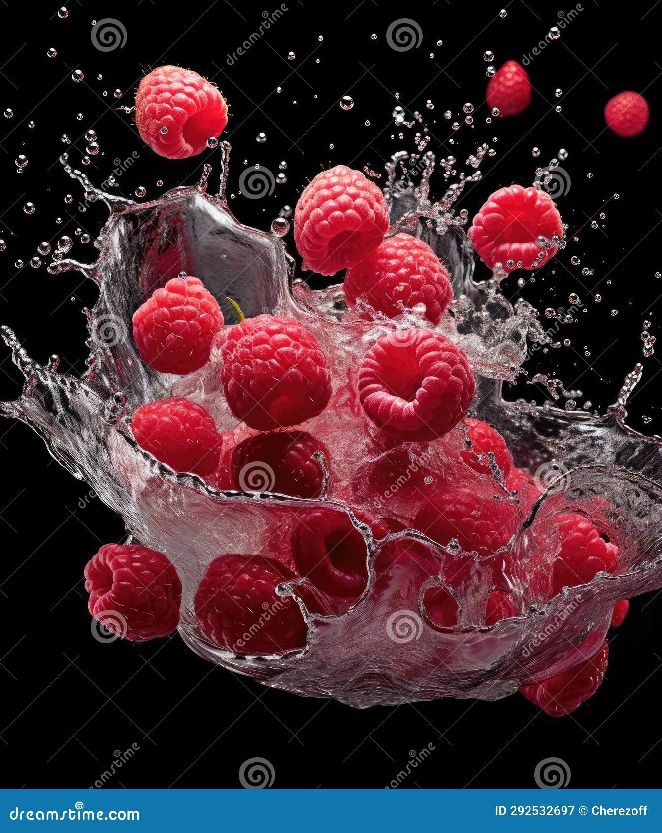 Raspberries Falling into the Water, Splashing Stock Image - Image of ...