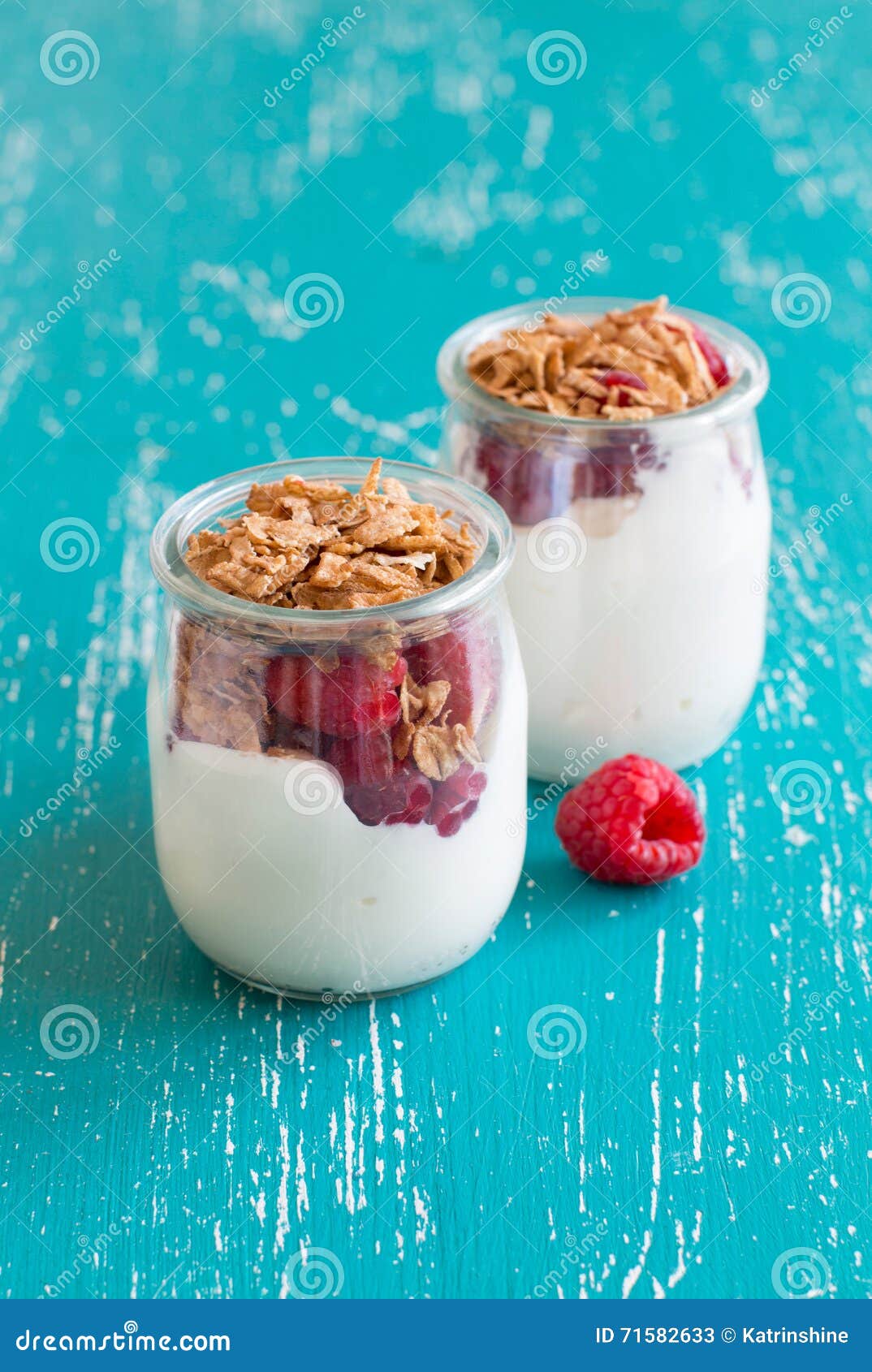 Raspberries, Flakes and Fresh Yogurt in a Jar Stock Image - Image of ...