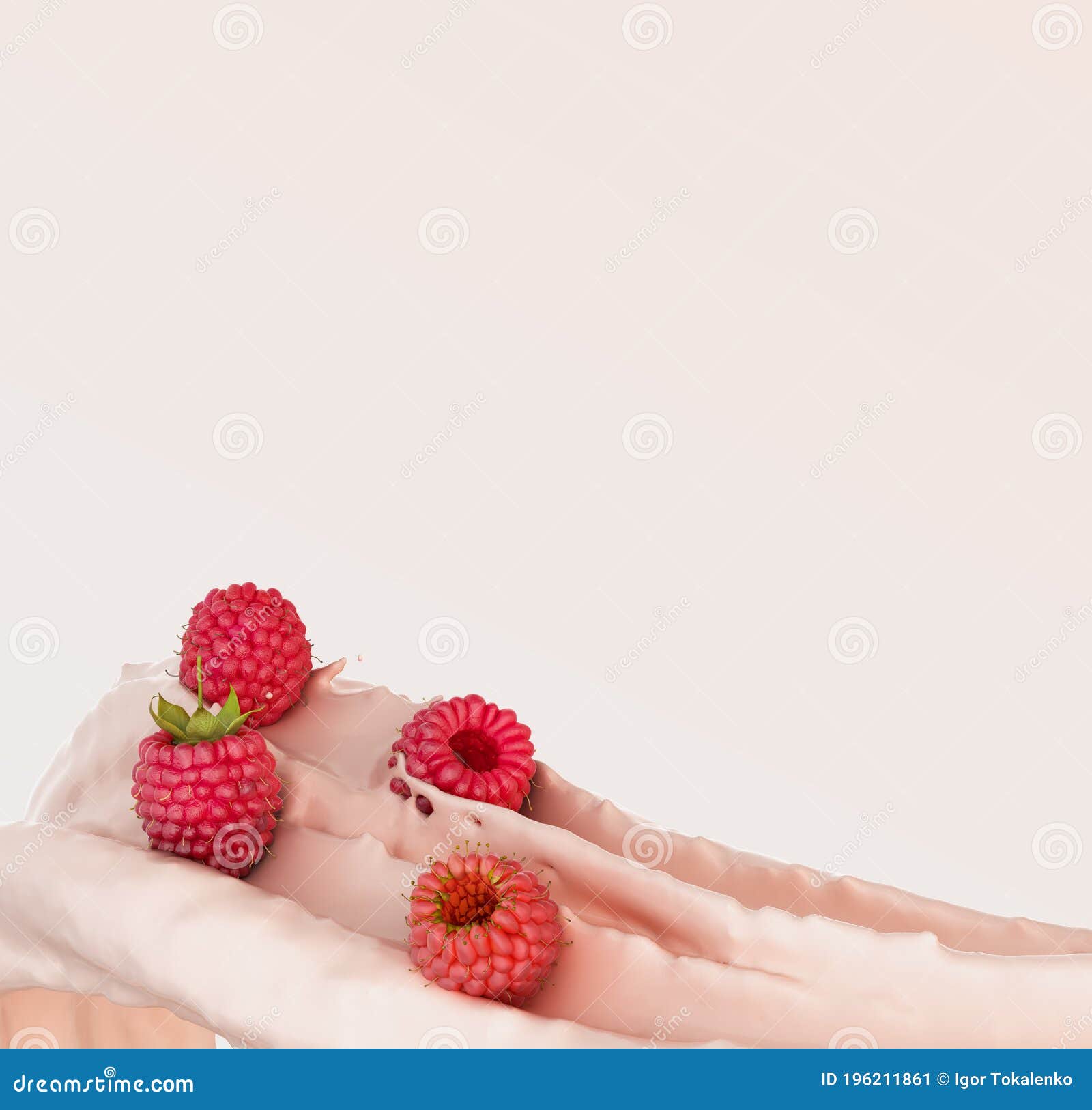 Raspberries Float in a Stream of Yogurt Presentation of Dairy Products ...