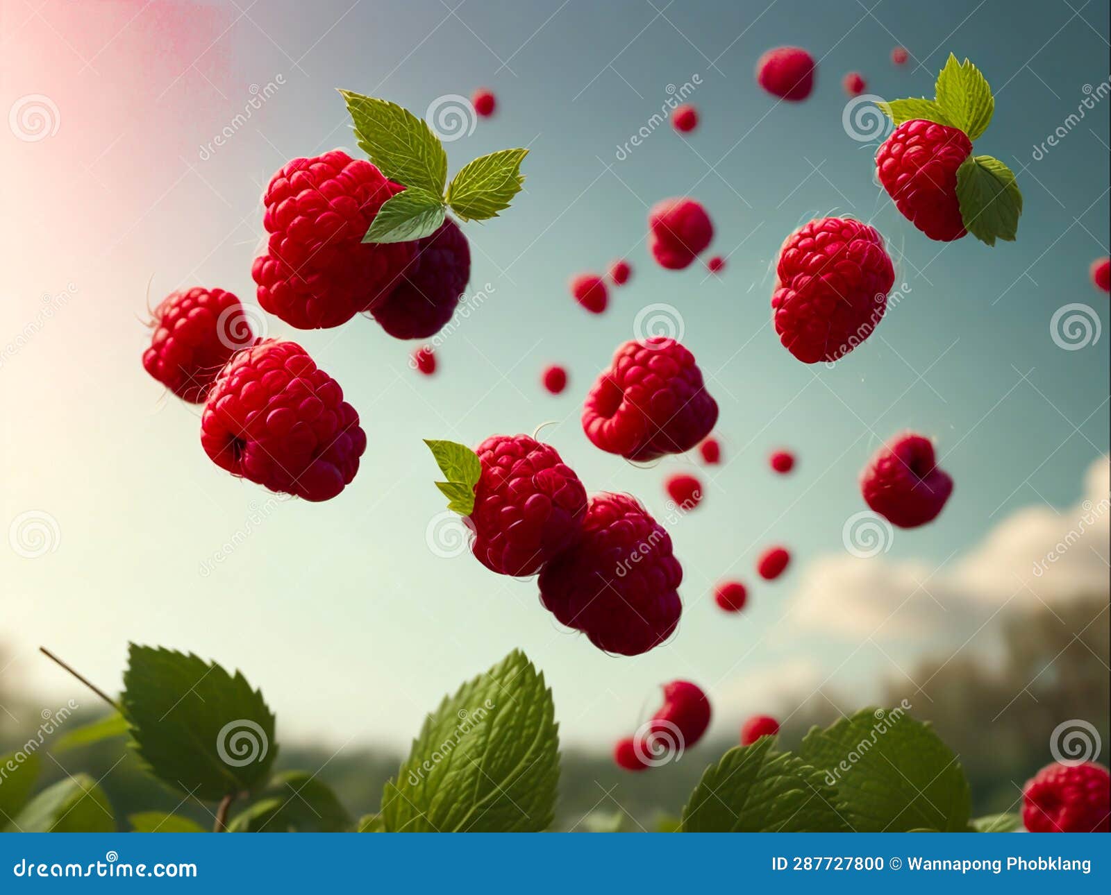 Raspberries Floating in the Air, Generative Ai Stock Illustration ...
