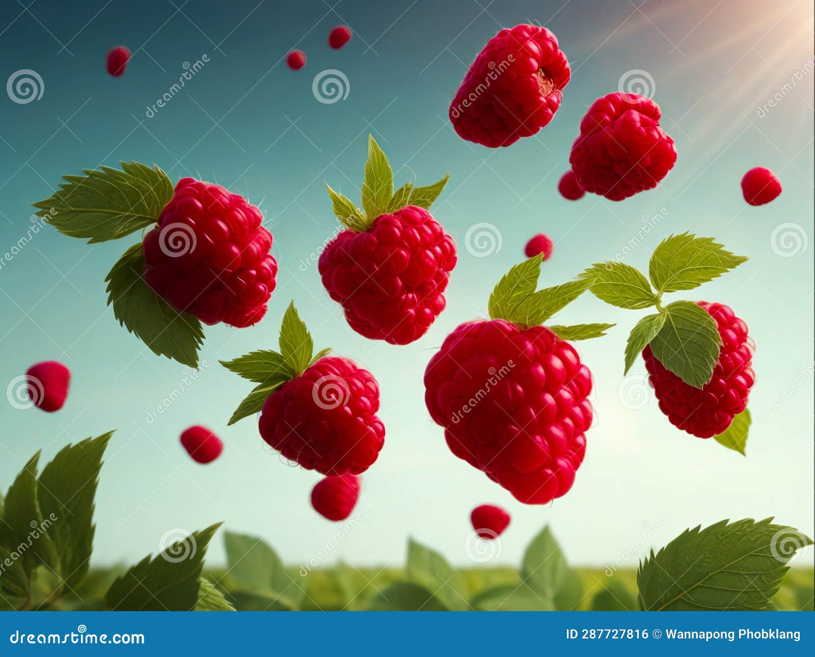 Raspberries Floating in the Air, Generative Ai Stock Illustration ...