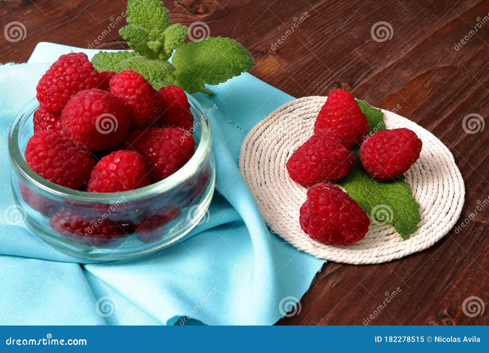 Raspberries in a Glass Container and on a String Circle Stock Image ...
