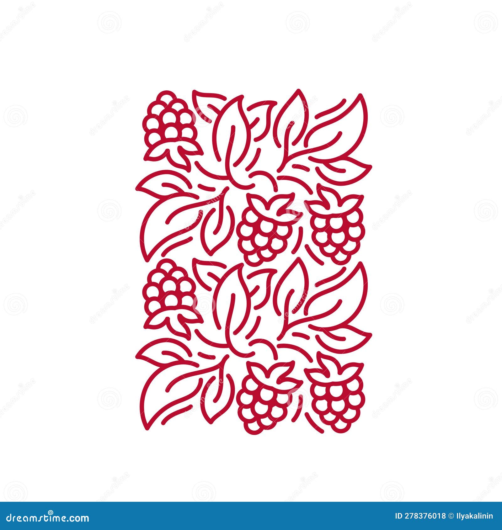 Raspberries Line Pattern. Flourish Background Design Element. Editable ...