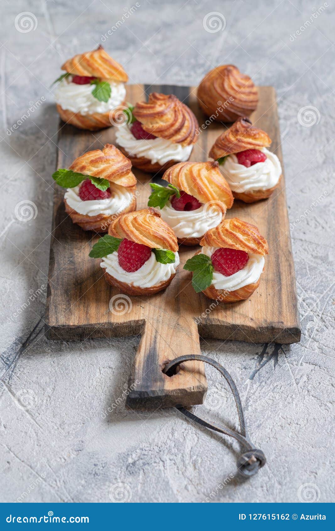 Raspberries Profiteroles with White Chocolate Cream Stock Photo - Image ...