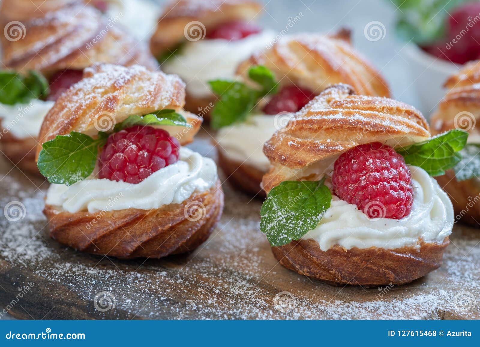Raspberries Profiteroles with White Chocolate Cream Stock Photo - Image ...