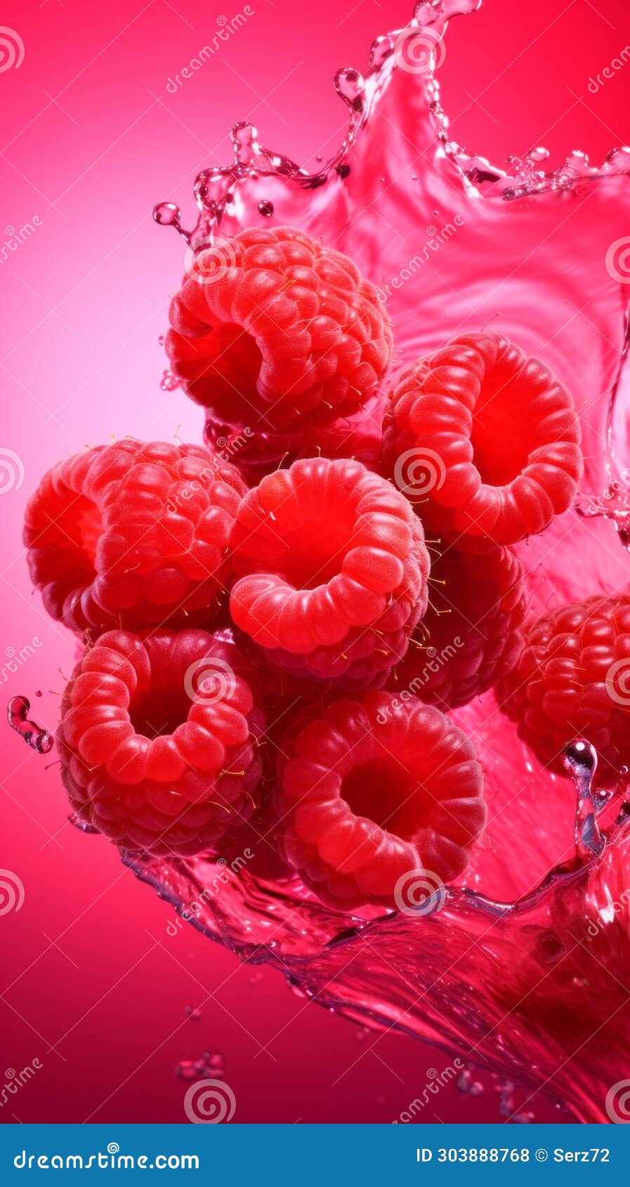 Raspberries in a Splash of Water and Juice on a Light Background Stock ...