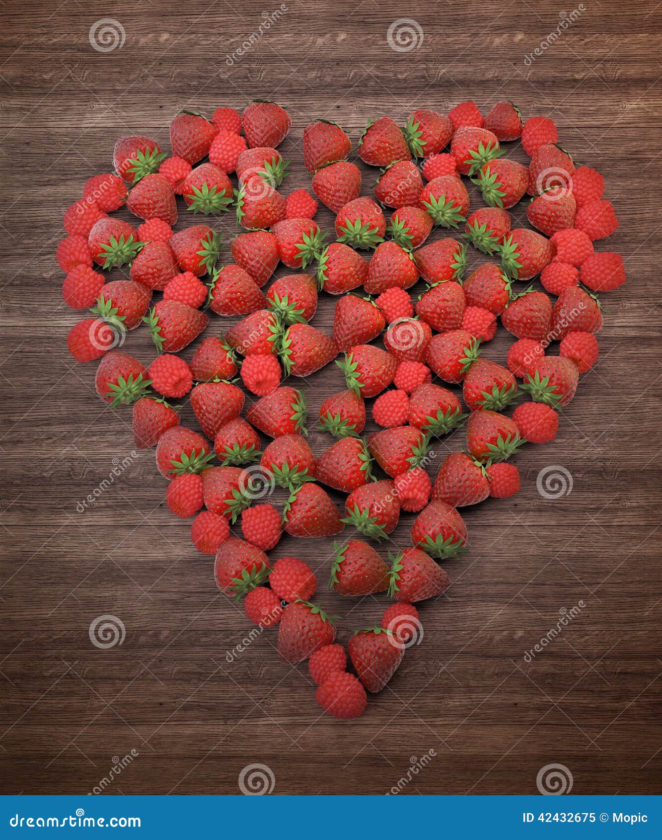 Raspberries And Strawberries Forming A Heart Shape Stock Image Image