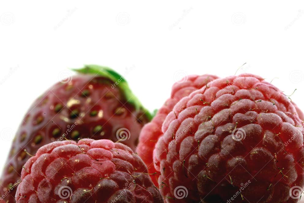 Raspberries and a Strawberry Stock Photo - Image of fruit, strawberry ...
