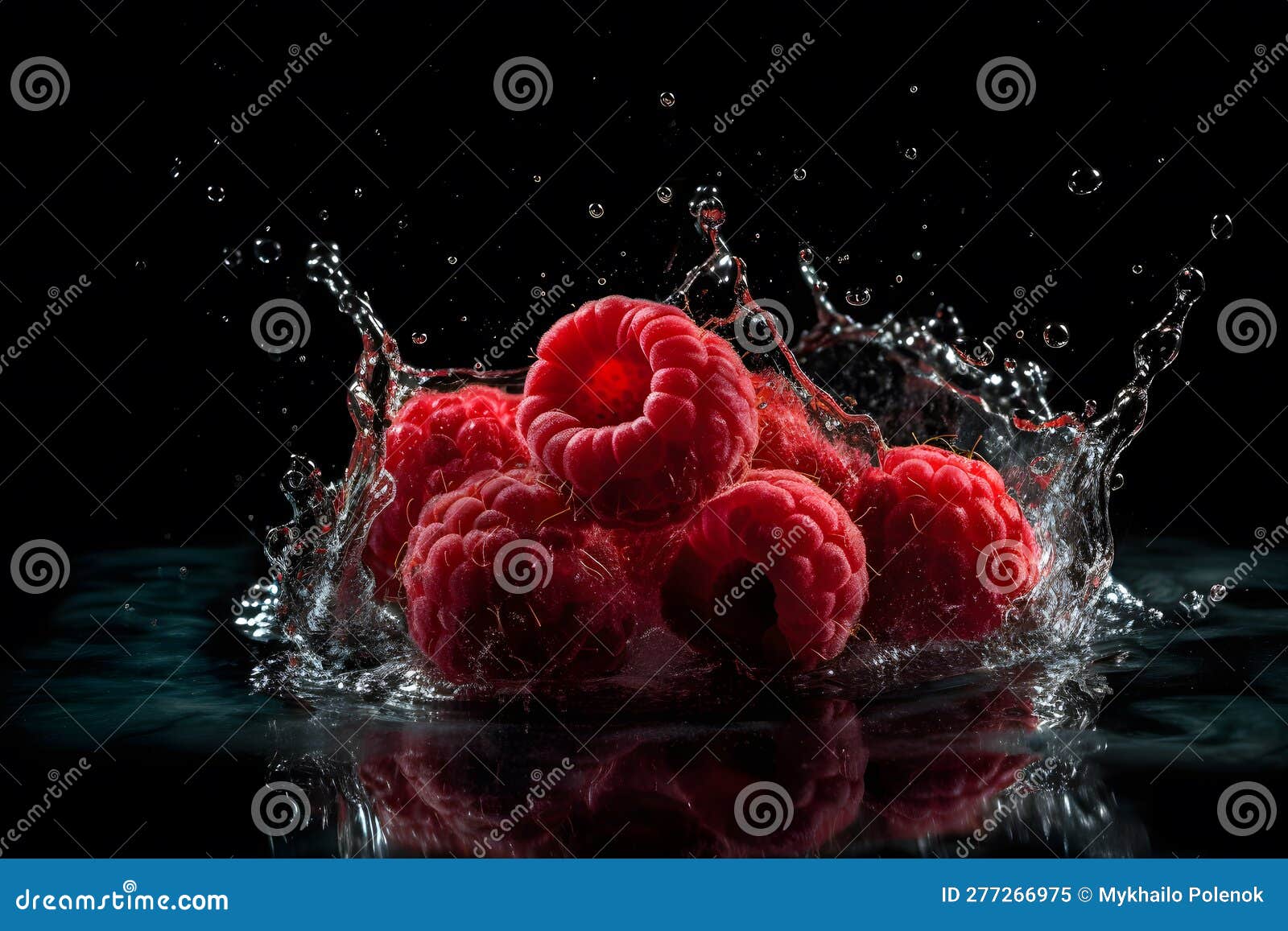 Raspberries and Water Splash on Dark Background. Neural Network AI ...