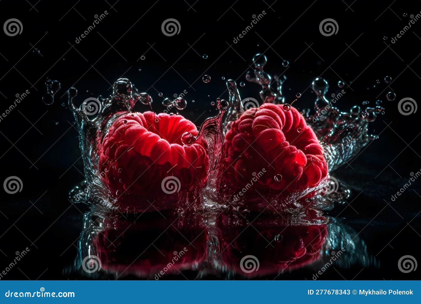 Raspberries and Water Splash on Dark Background. Neural Network AI ...