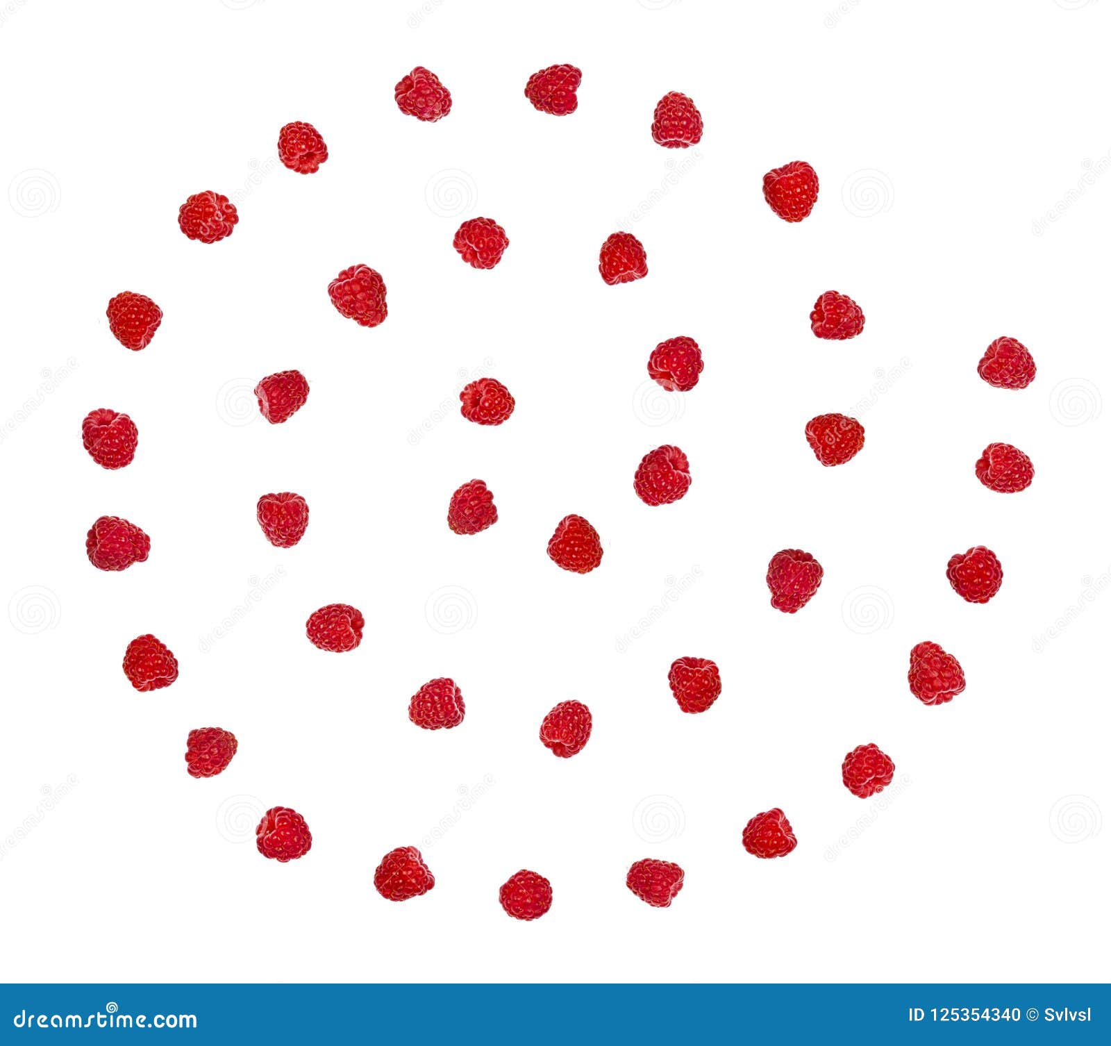 Raspberry Arranged in Spiral Shape Isolated on White Background. Flat ...