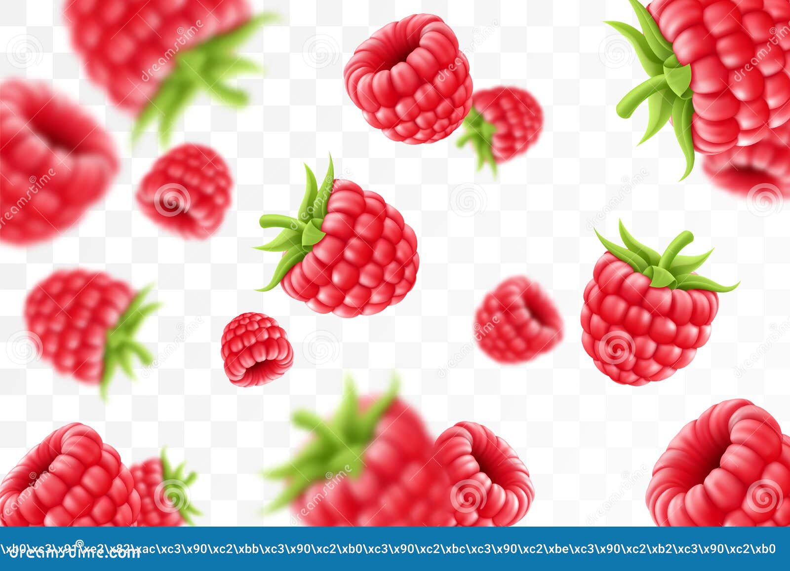 Raspberry Background. Flying Raspberry with Green Leaf on Transparent ...