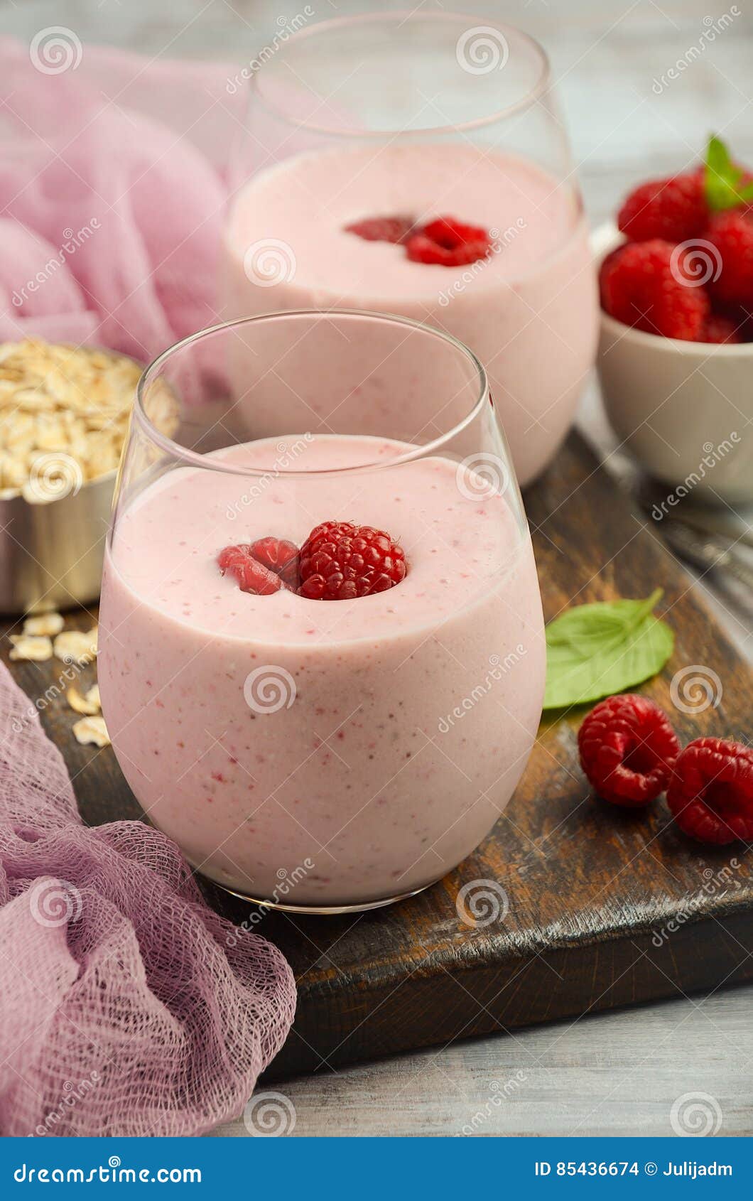 Raspberry and Banana Smoothie with Oatmeal Stock Photo - Image of berry ...