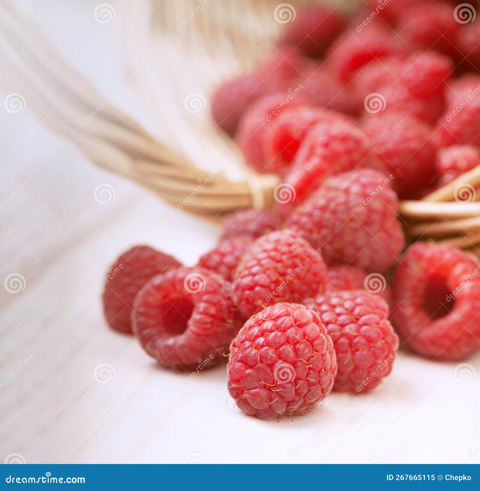 Raspberry in a Basket on the Table in the Garden Stock Image - Image of ...