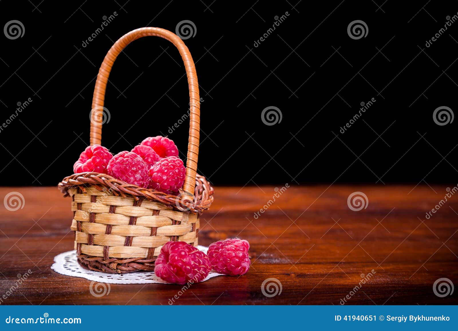 Raspberry in Basket on Wood Table Stock Image - Image of sour, health ...