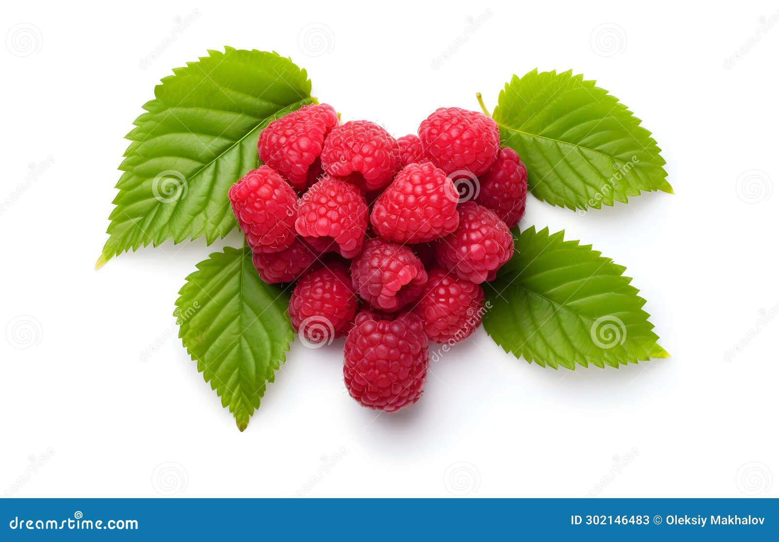 Raspberry Berry Heart Shape with Leaves Isolated on White Background ...