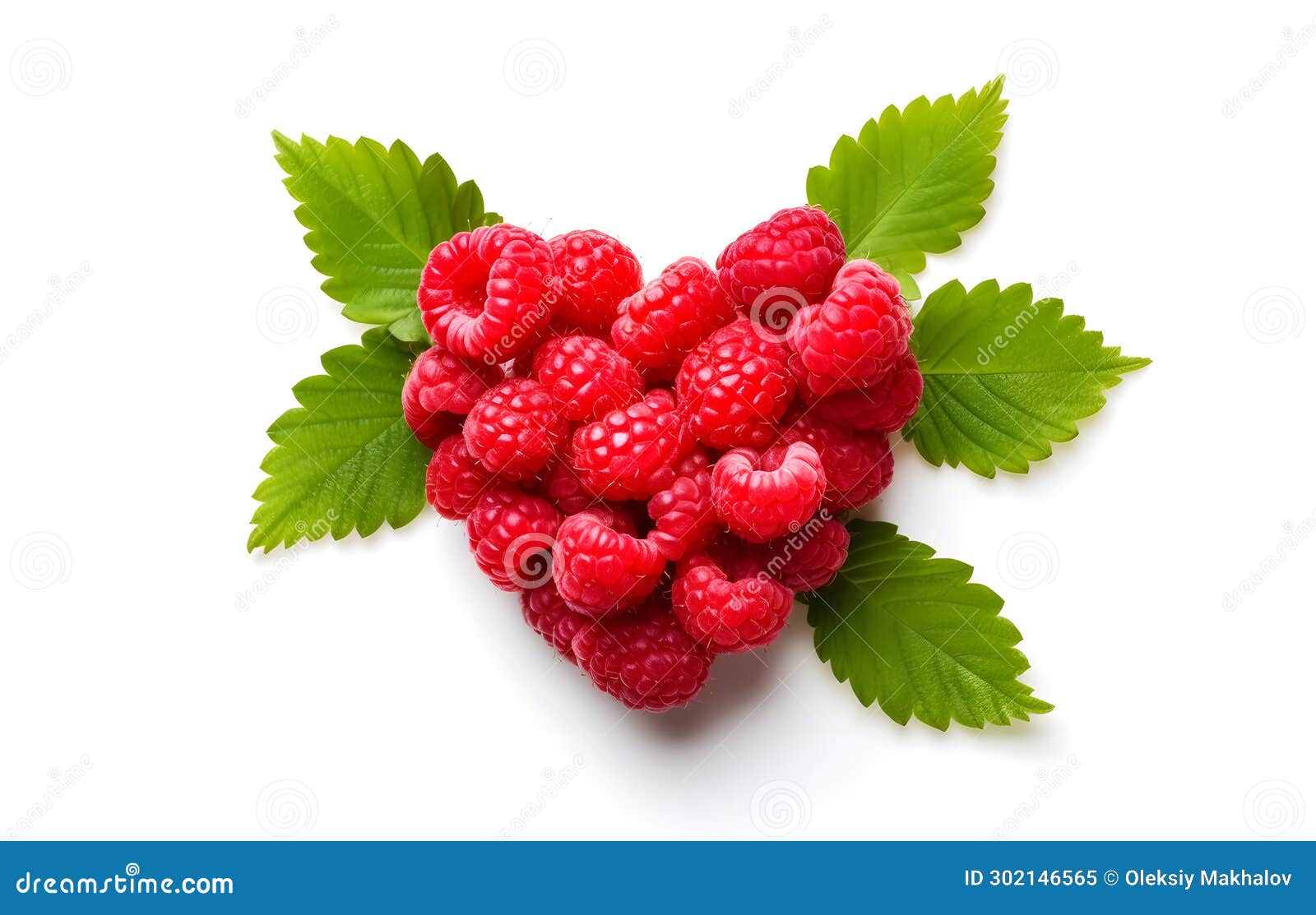 Raspberry Berry Heart Shape with Leaves Isolated on White Background ...