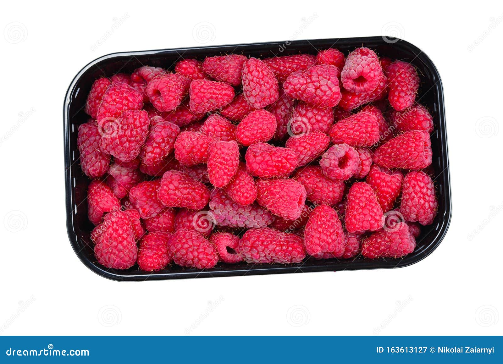 Raspberry in Black Container Isolated on White Background Stock Image ...