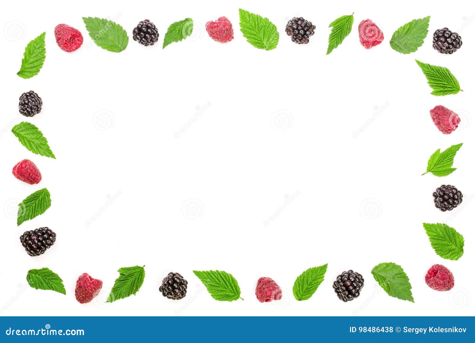 Raspberry Blackberry Frame Isolated on White Background with Copy Space ...
