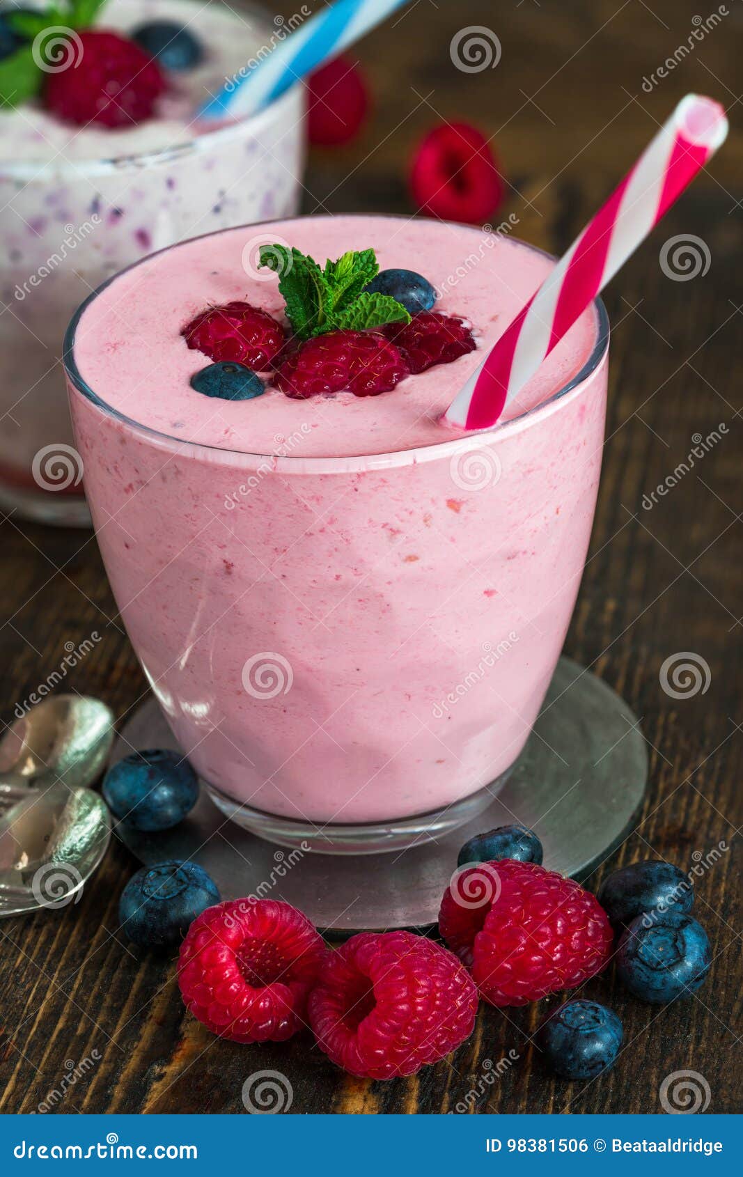 Raspberry and Blueberry Smoothie with Yogurt Stock Photo - Image of ...