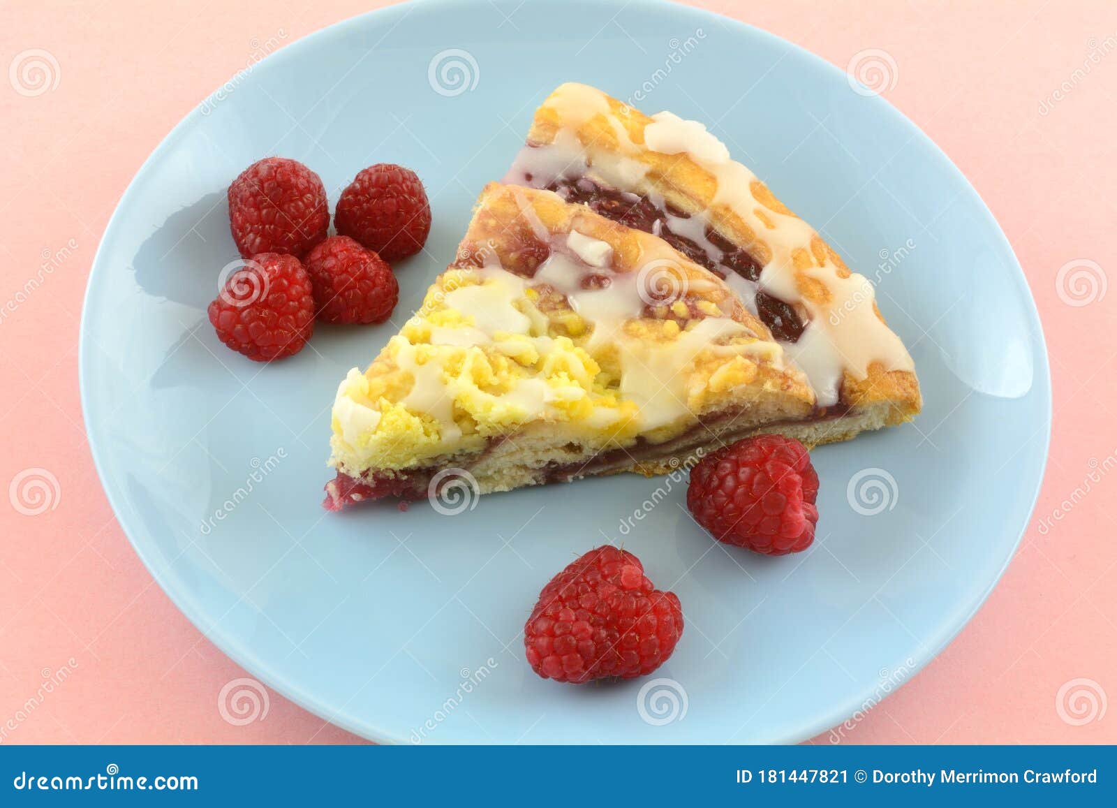 Raspberry Breakfast Danish and Fresh Raw Raspberries Stock Image ...
