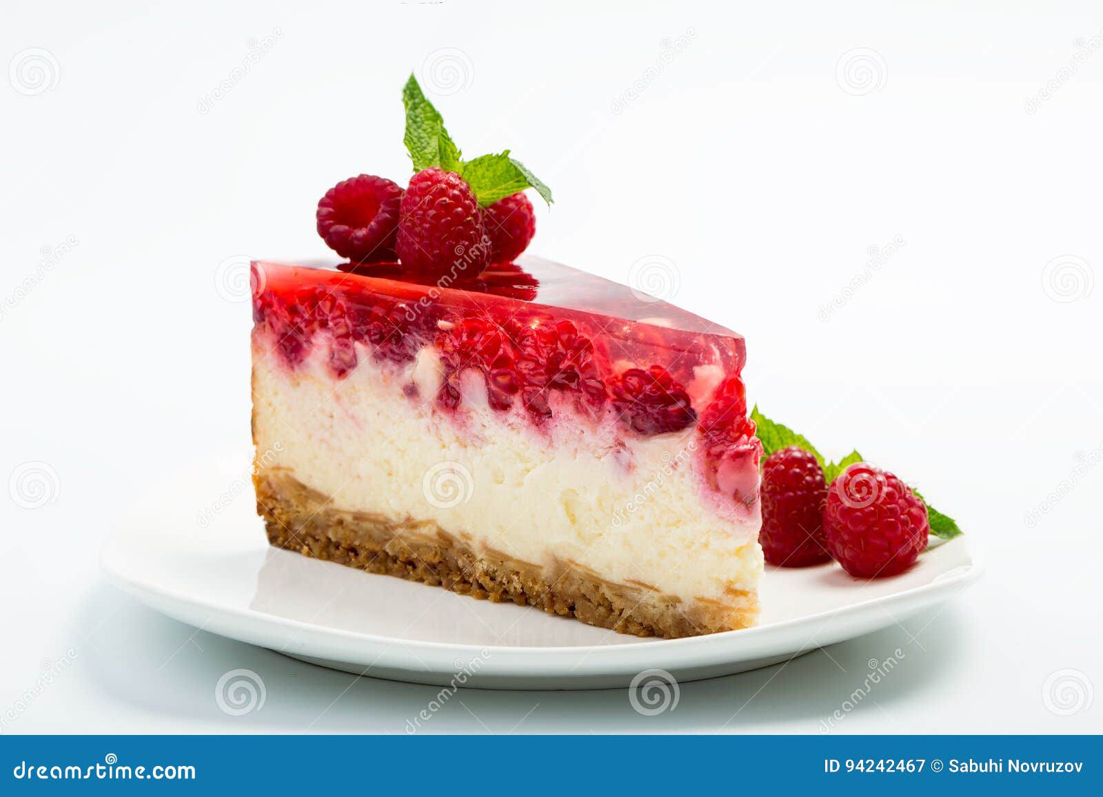Raspberry Cheesecake on White Background. Stock Image - Image of macro ...