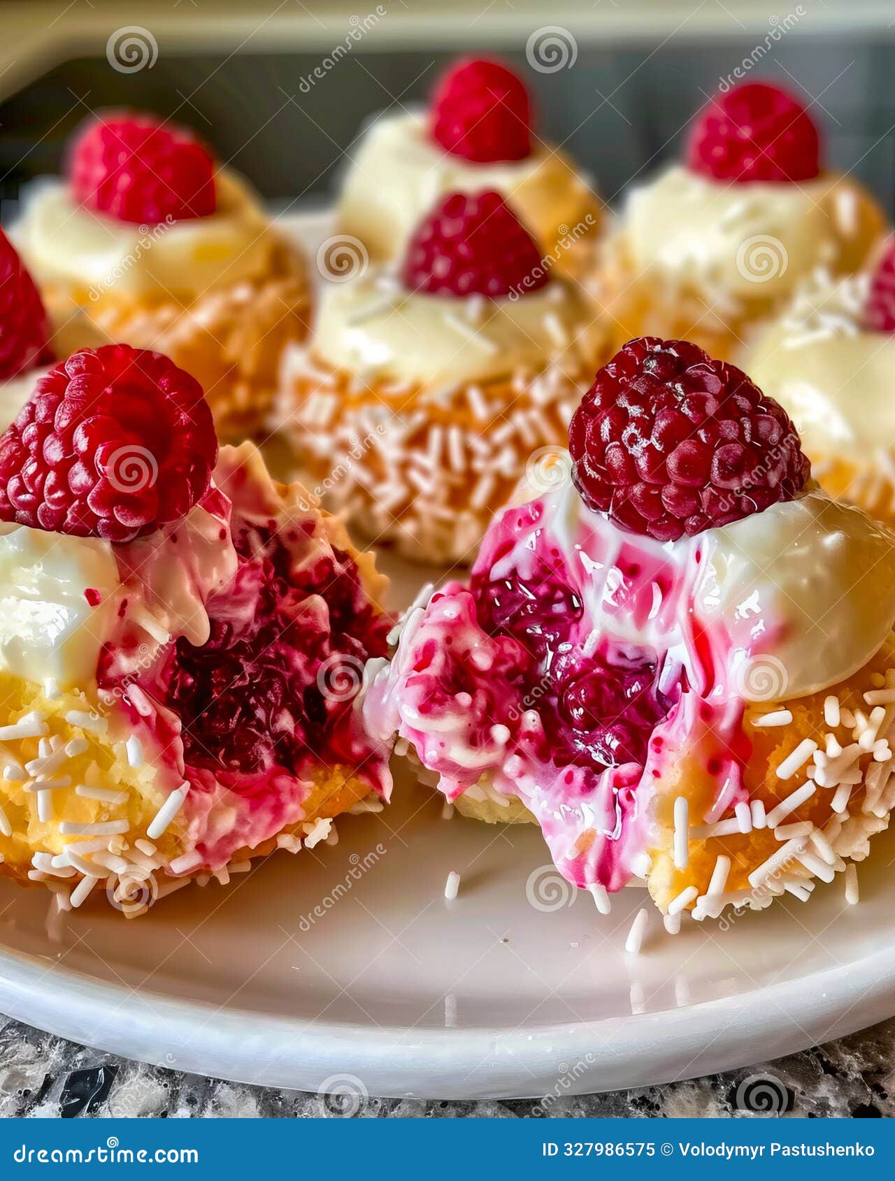 Raspberry Coconut Macaroons with a Slice Taken Out Stock Image - Image ...