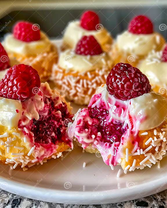 Raspberry Coconut Macaroons with a Slice Taken Out Stock Image - Image ...