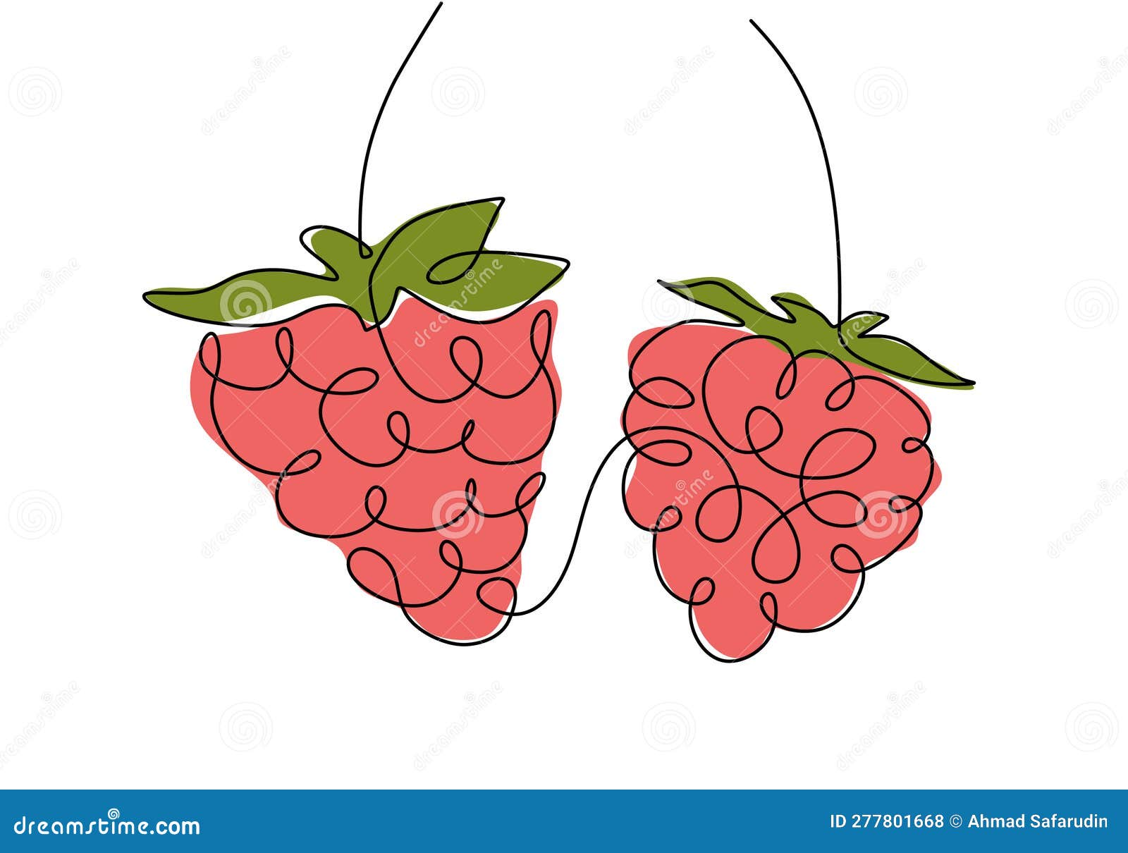 Raspberry Continuous One Line Drawing, Fruit Vector Illustration Stock ...