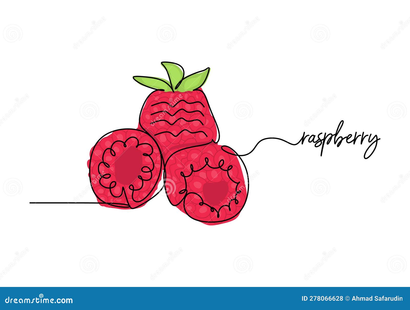 Raspberry Continuous One Line Drawing, Fruit Vector Illustration Stock ...