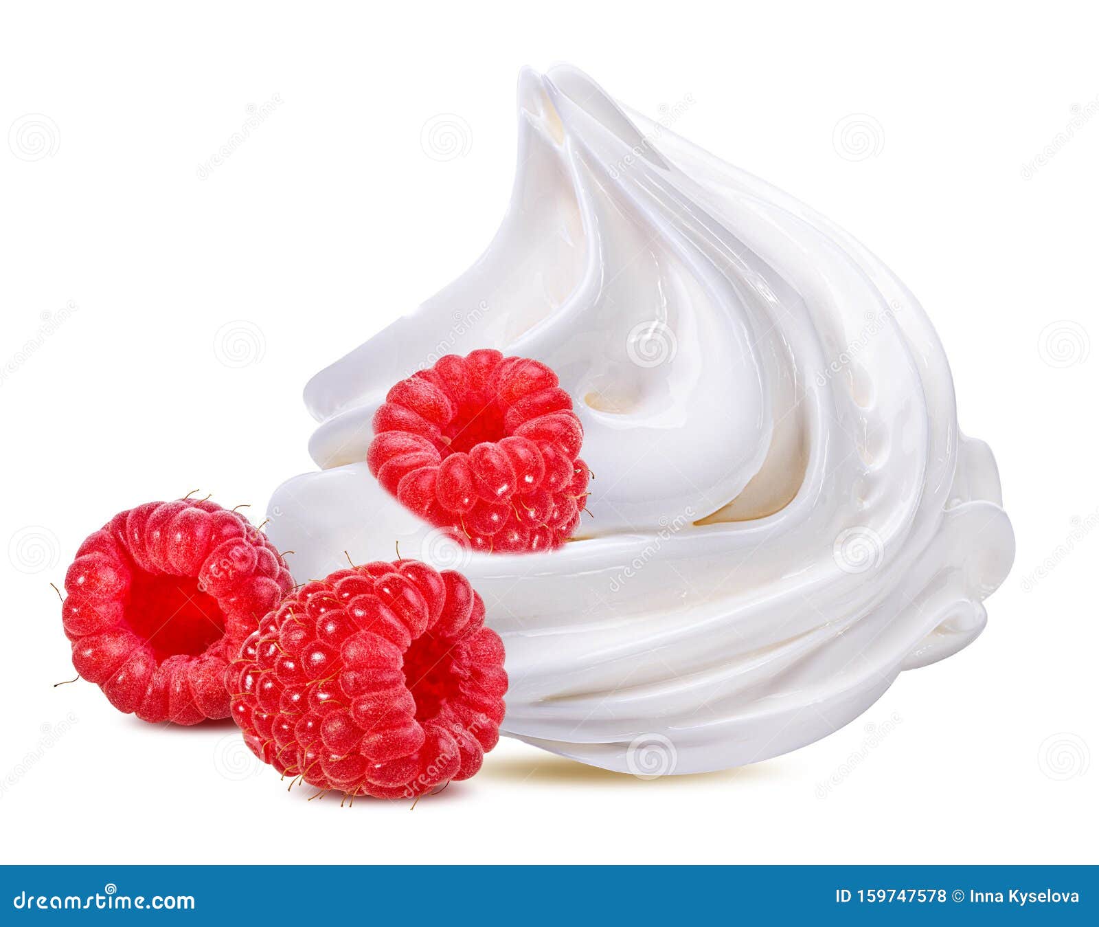 Raspberry with Cream Isolated on White Stock Photo - Image of macro ...