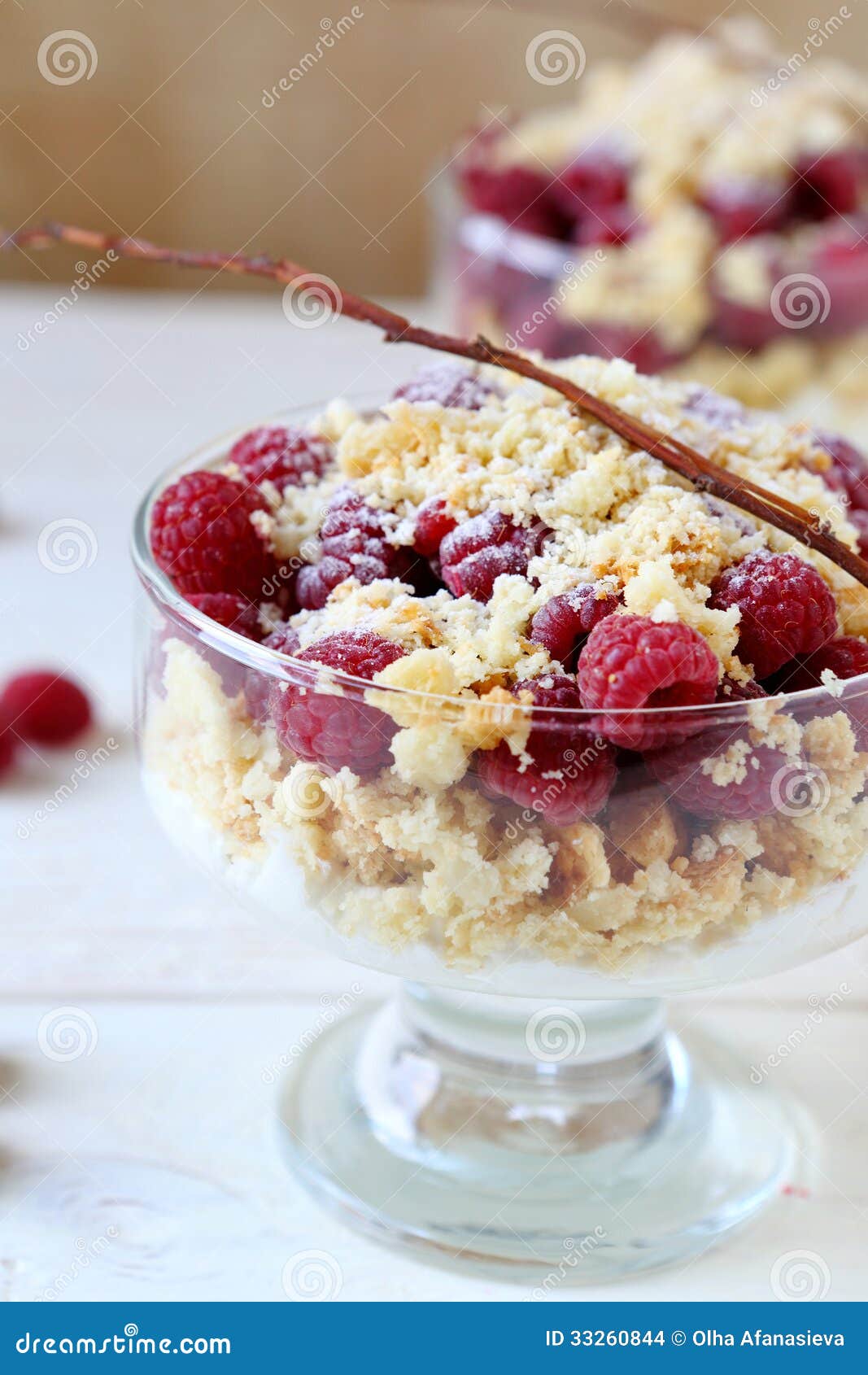 Raspberry Dessert with Cream and Biscuits Stock Photo - Image of ...