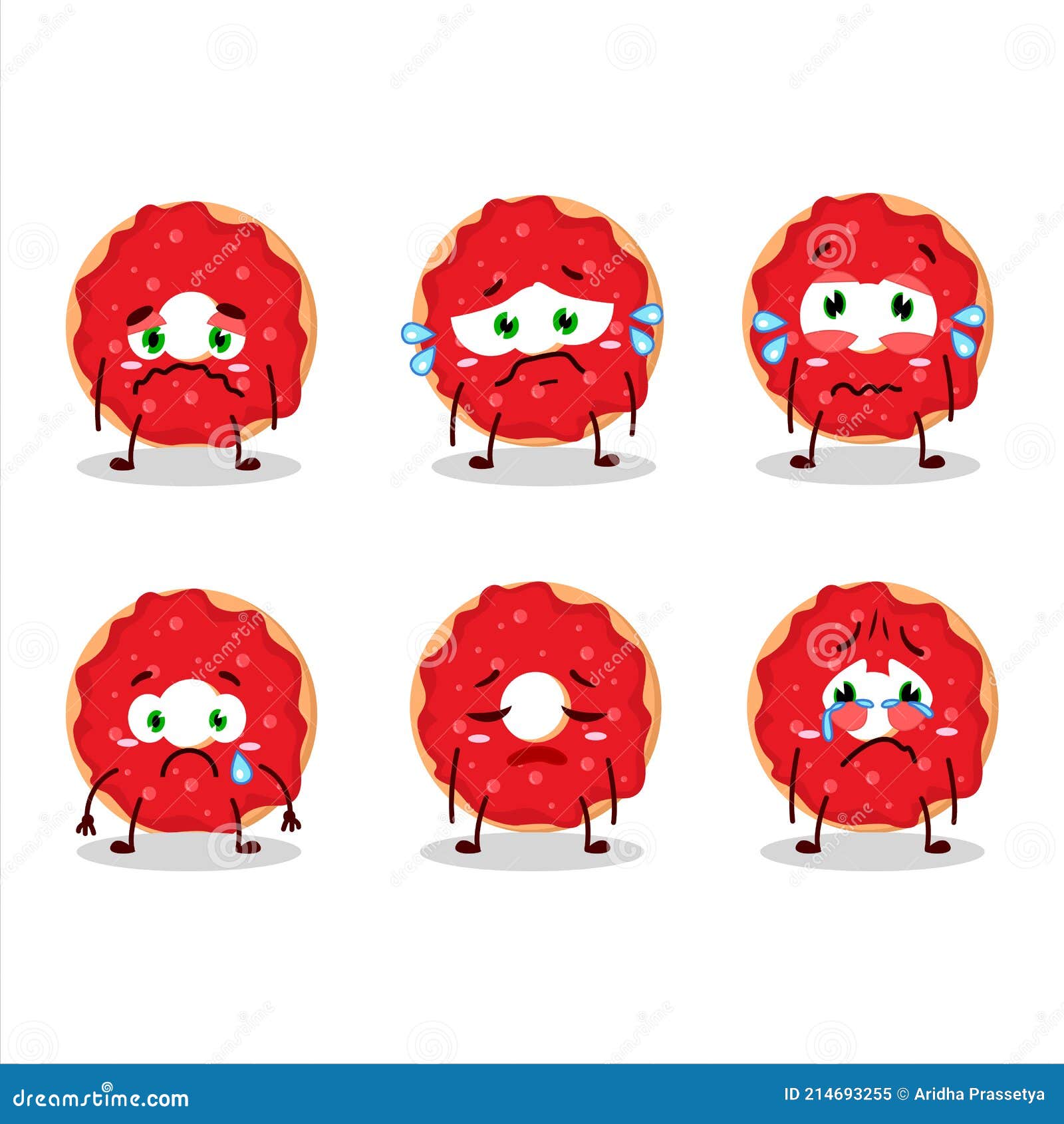 Raspberry Donut Cartoon Character with Sad Expression Stock ...