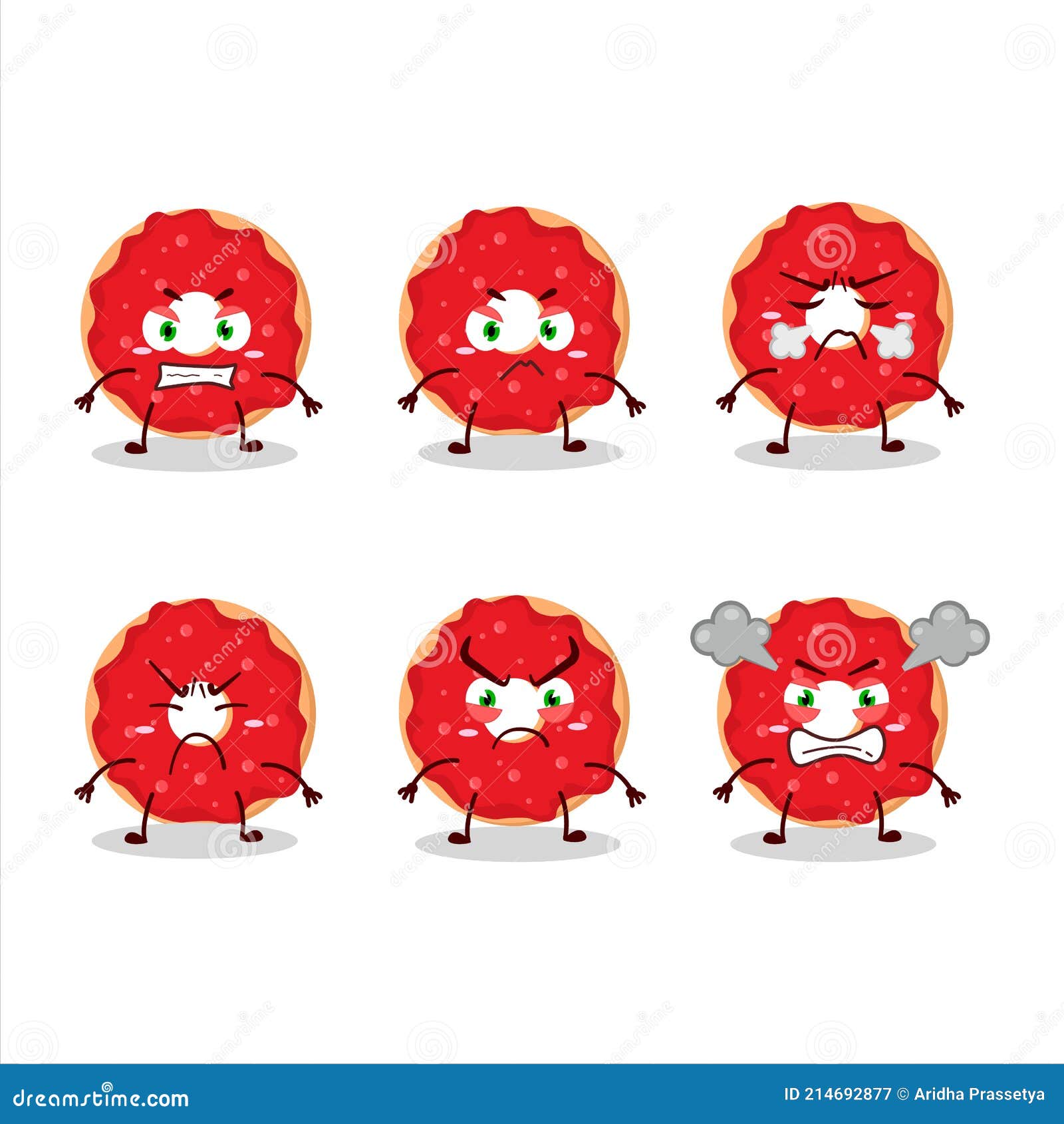 Raspberry Donut Cartoon Character with Various Angry Expressions Stock ...