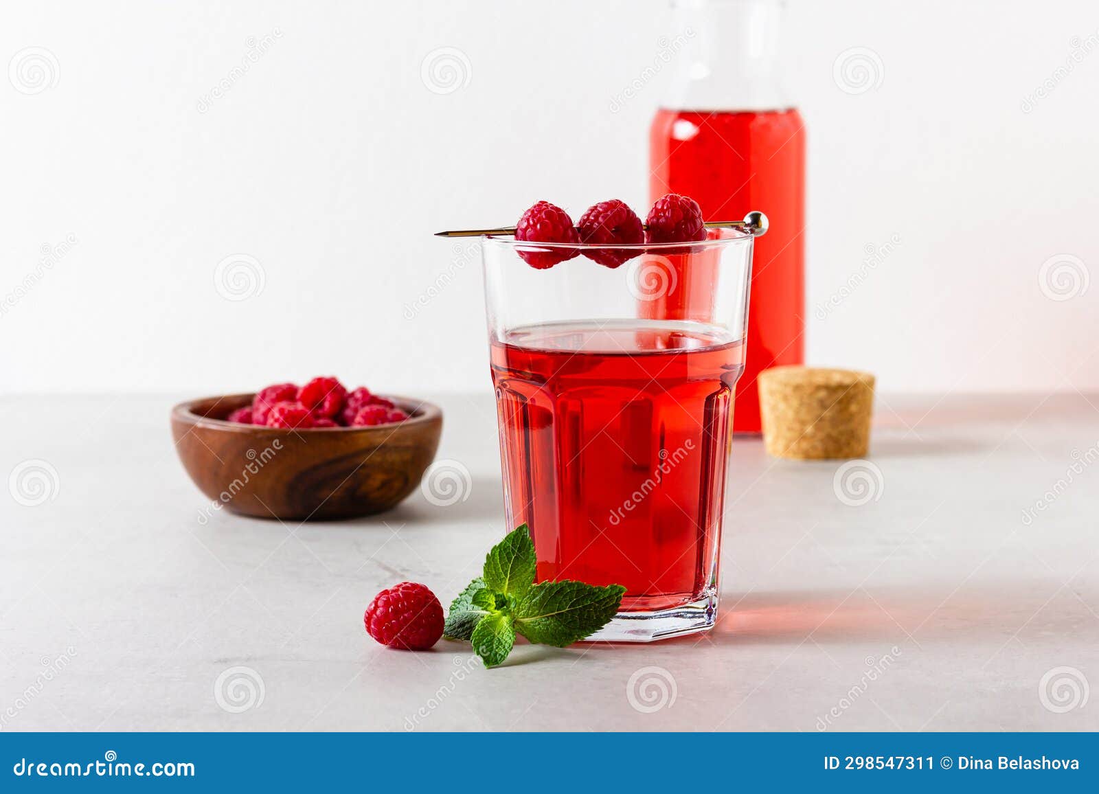 Raspberry Drink in the Glass with Mint. Stock Image - Image of bottle ...