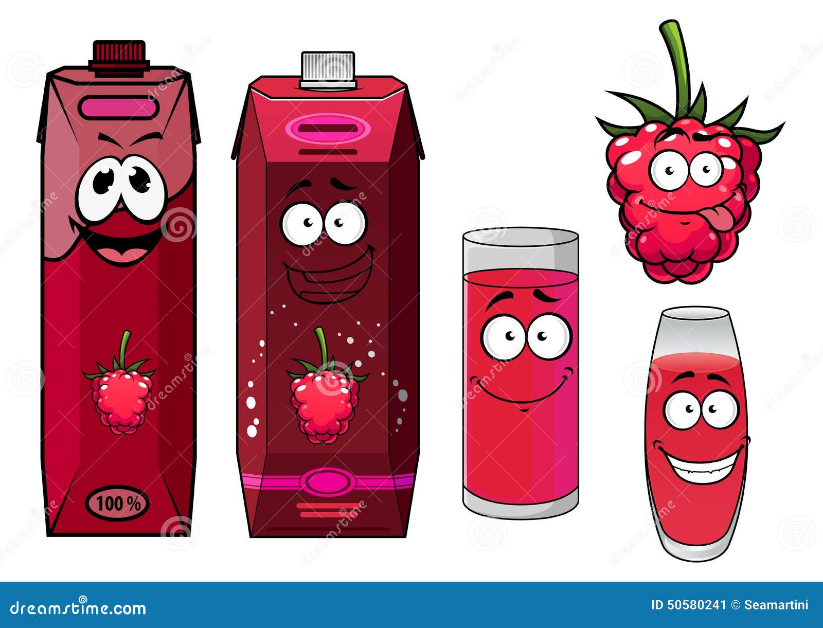 Raspberry Drinks and Berry in Cartoon Style Stock Vector - Illustration ...
