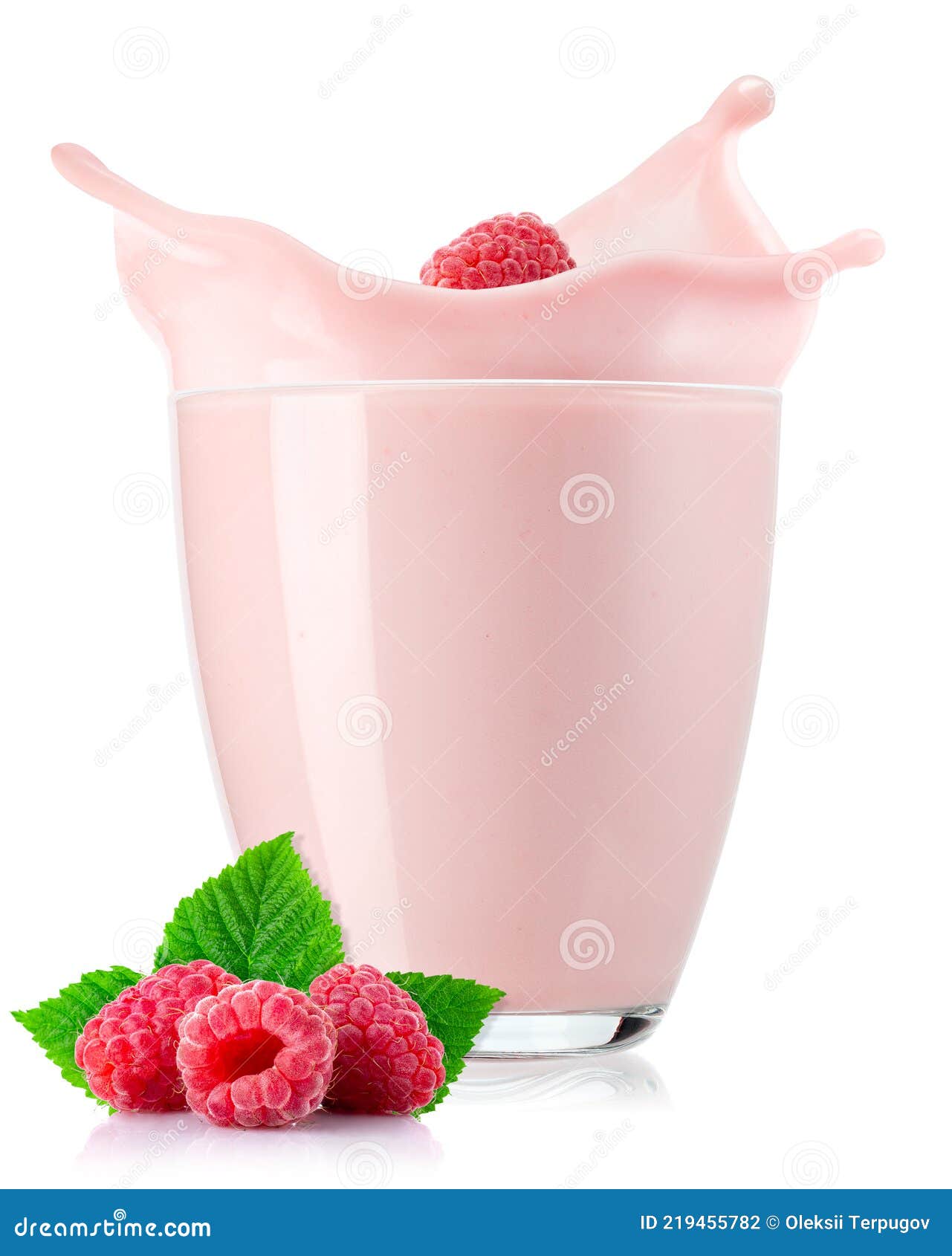Raspberry Falling in Glass of Milkshake with Splash Stock Photo - Image ...