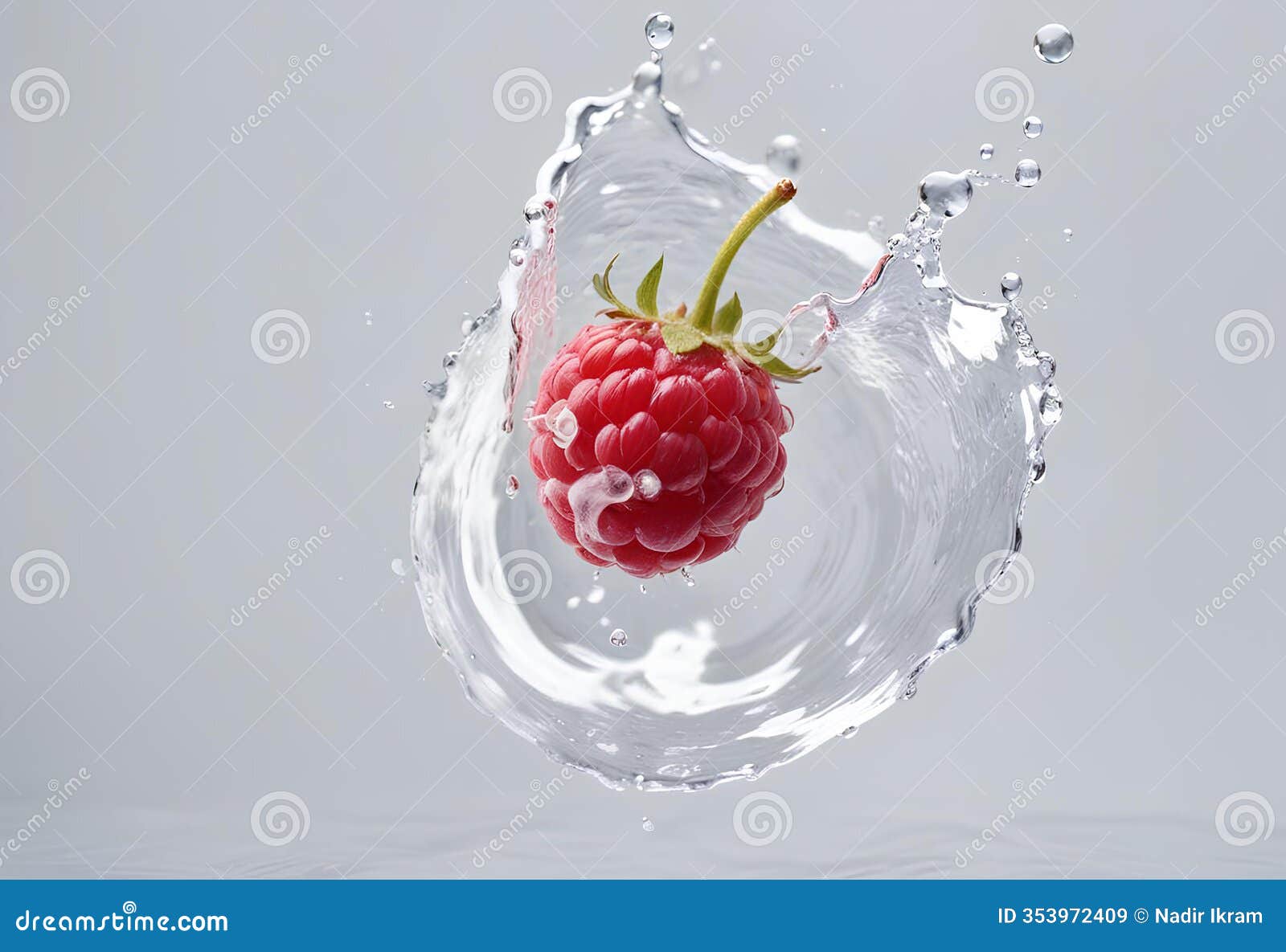 Raspberry Falling Water Splash Mockup, Depth of Field, Gray Background ...
