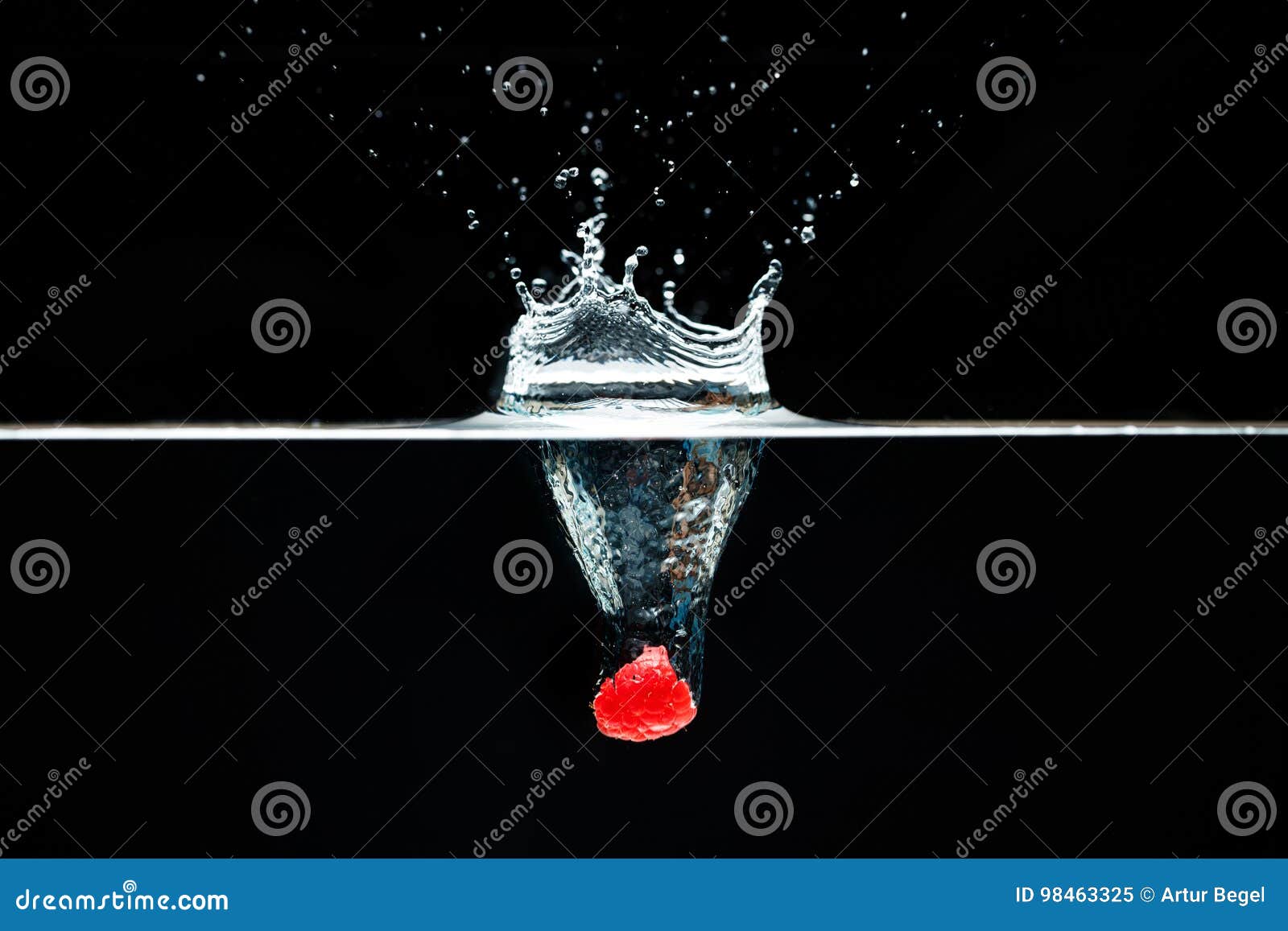 Raspberry Falls Deeply Under Water with a Big Splash. Stock Image ...