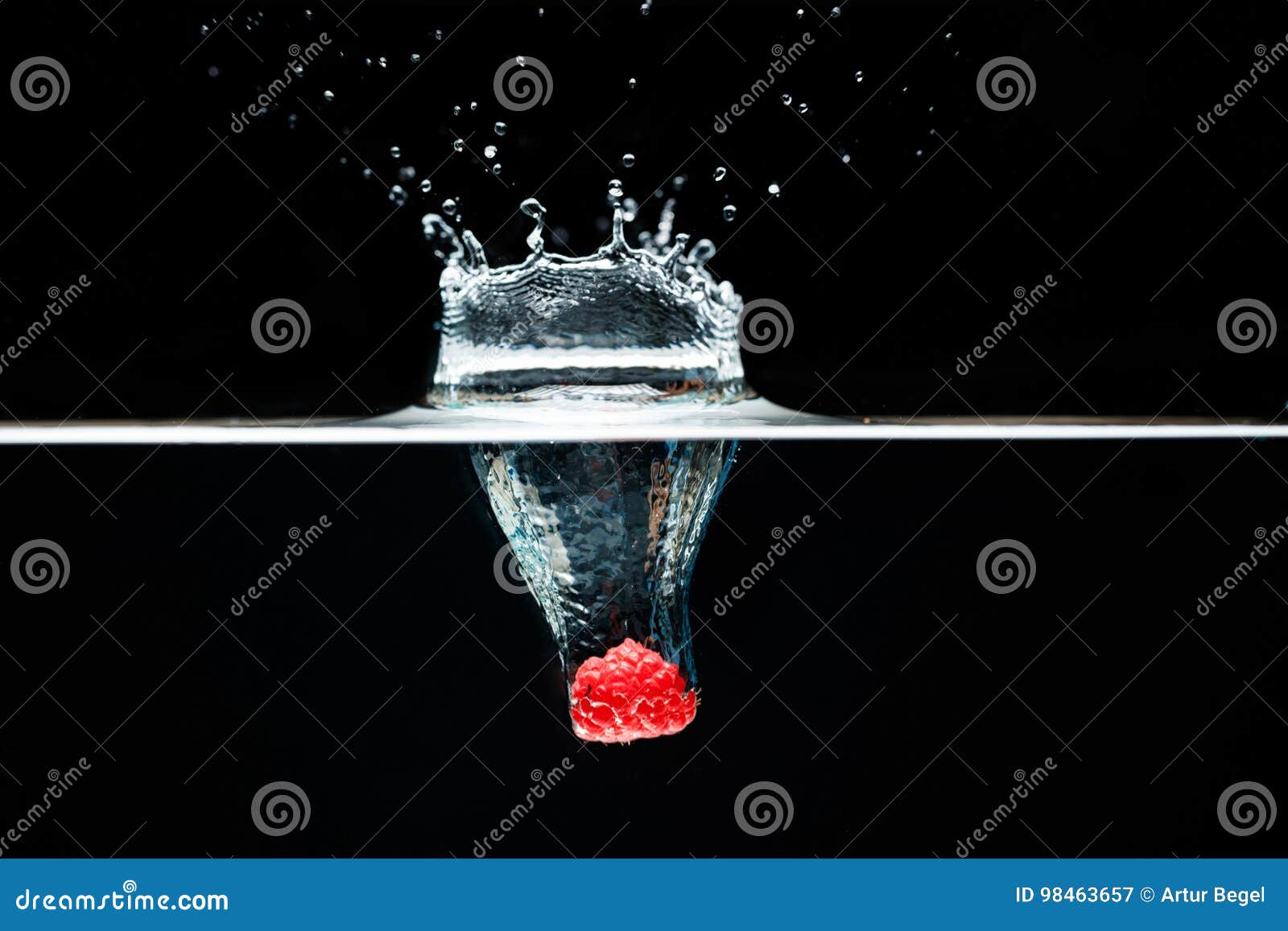 Raspberry Falls Deeply Under Water with a Big Splash. Stock Image ...