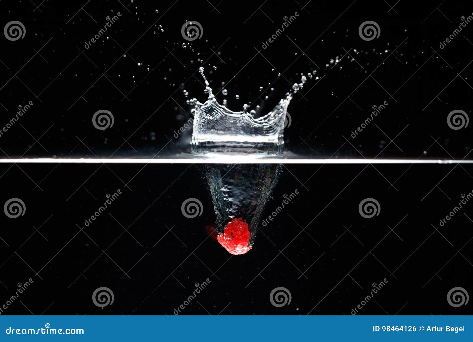 Raspberry Falls Deeply Under Water with a Big Splash. Stock Photo ...